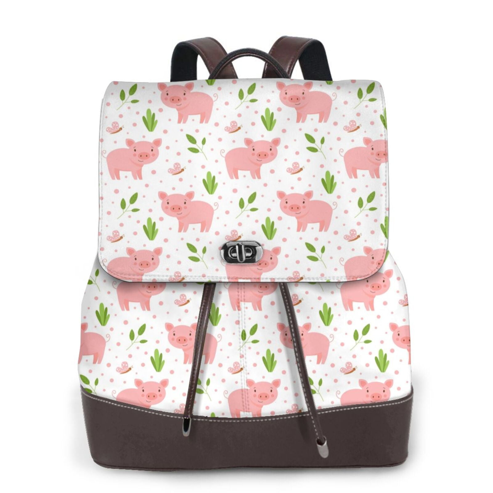 Defioc Funny Little Pigs Print PU Leather Backpack,Backpack Purse for ...