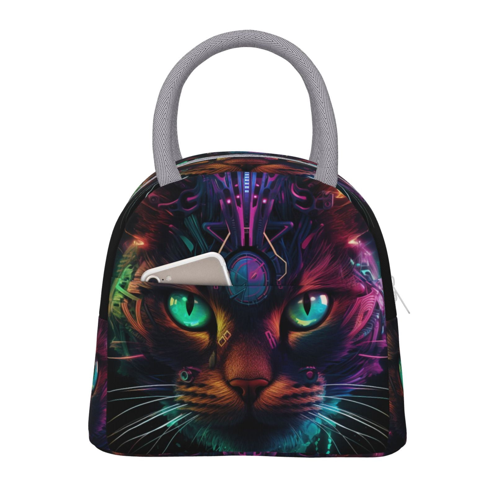 Defioc Futuristic Cat Warrior Print LunchBag for Women and Men ...