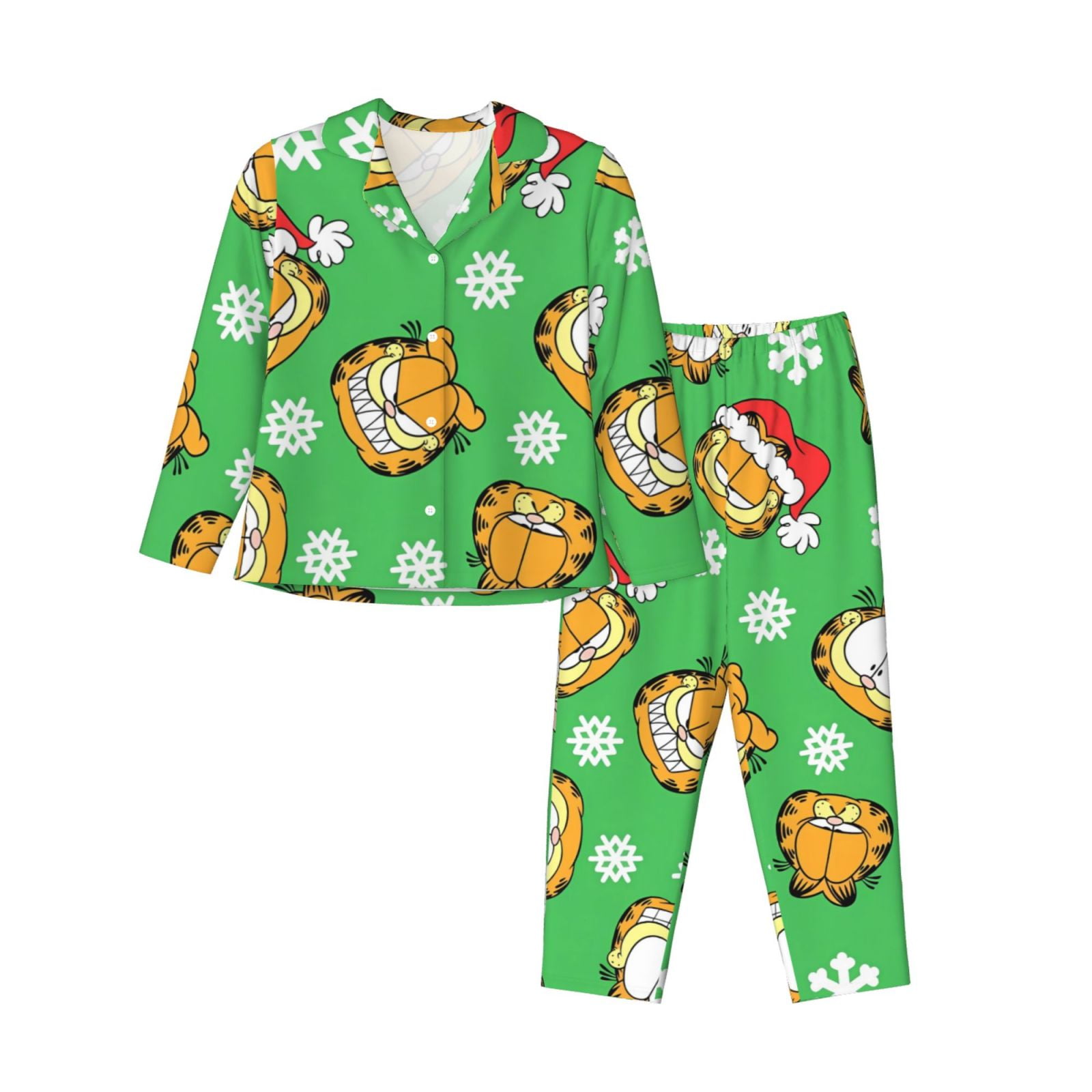 Defioc Garfield Pattern Womens Pajama Sets,Long Sleeve Button Down Pjs ...