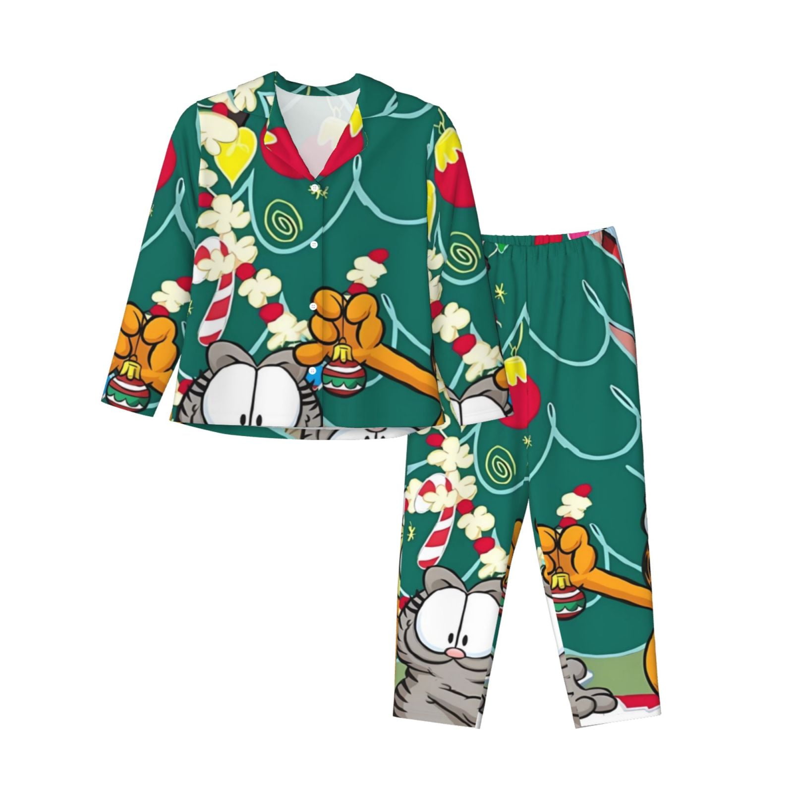 Defioc Garfield Pattern Womens Pajama Sets,Long Sleeve Button Down Pjs ...