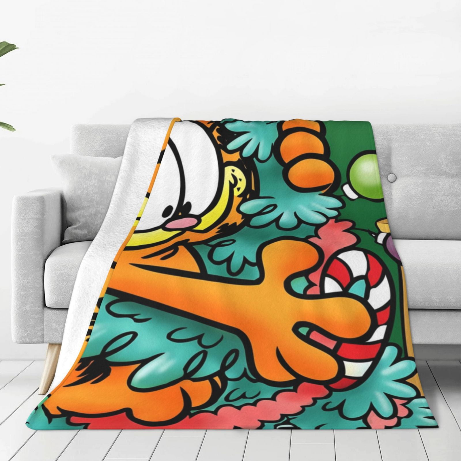 Defioc Garfield Print Throw Blanket for Couch,Fleece Throw Blanket for ...