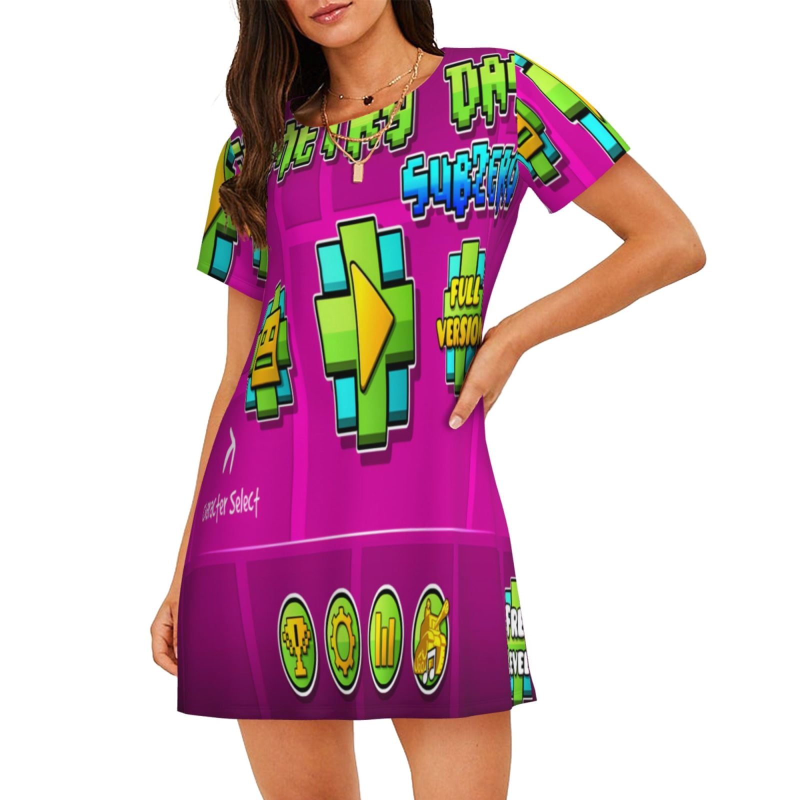 Defioc Geometry Dash Pattern Women's Nightgown,Short Sleeve Sleepwear ...