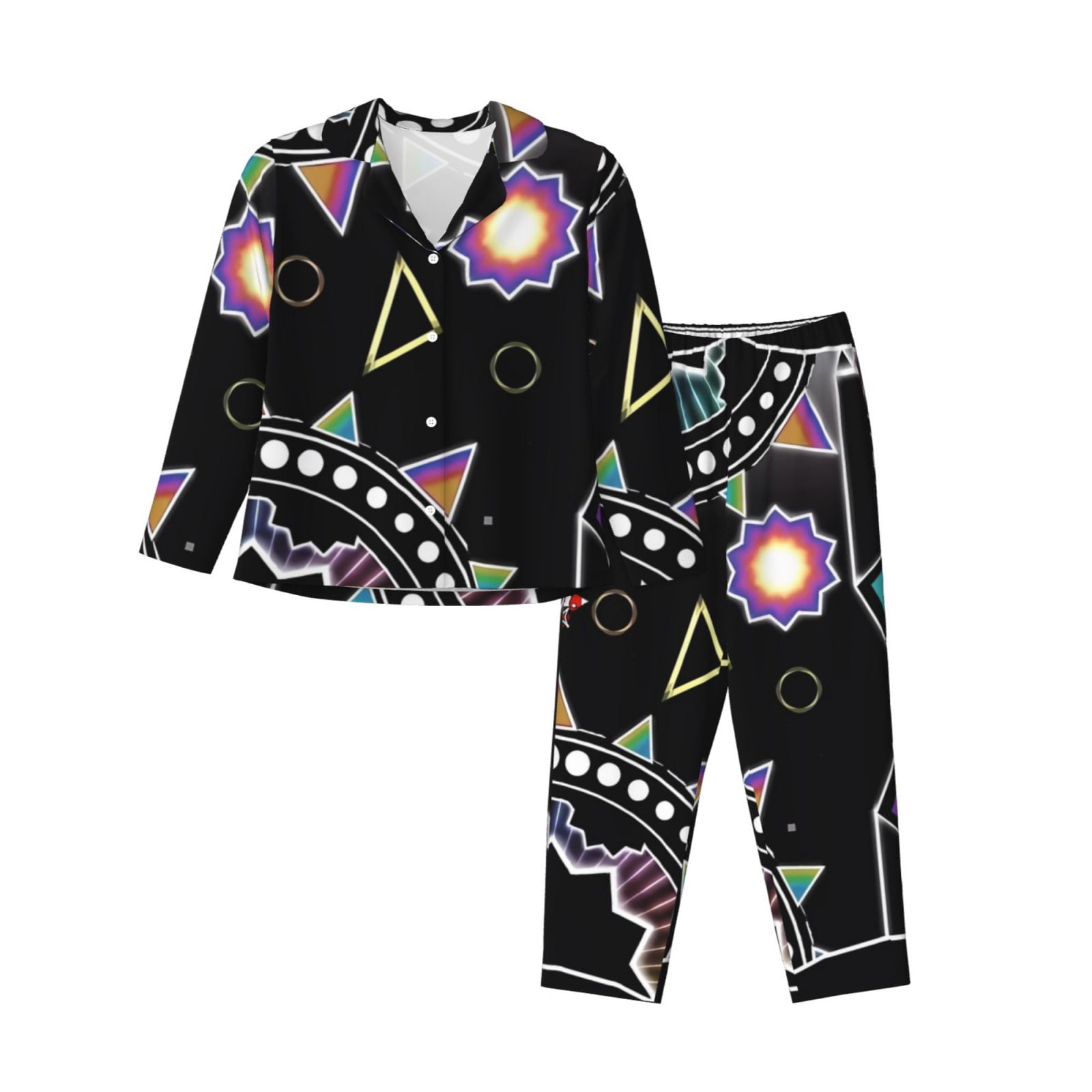 Defioc Geometry Dash Pattern Womens Pajama Sets,Long Sleeve Button Down ...