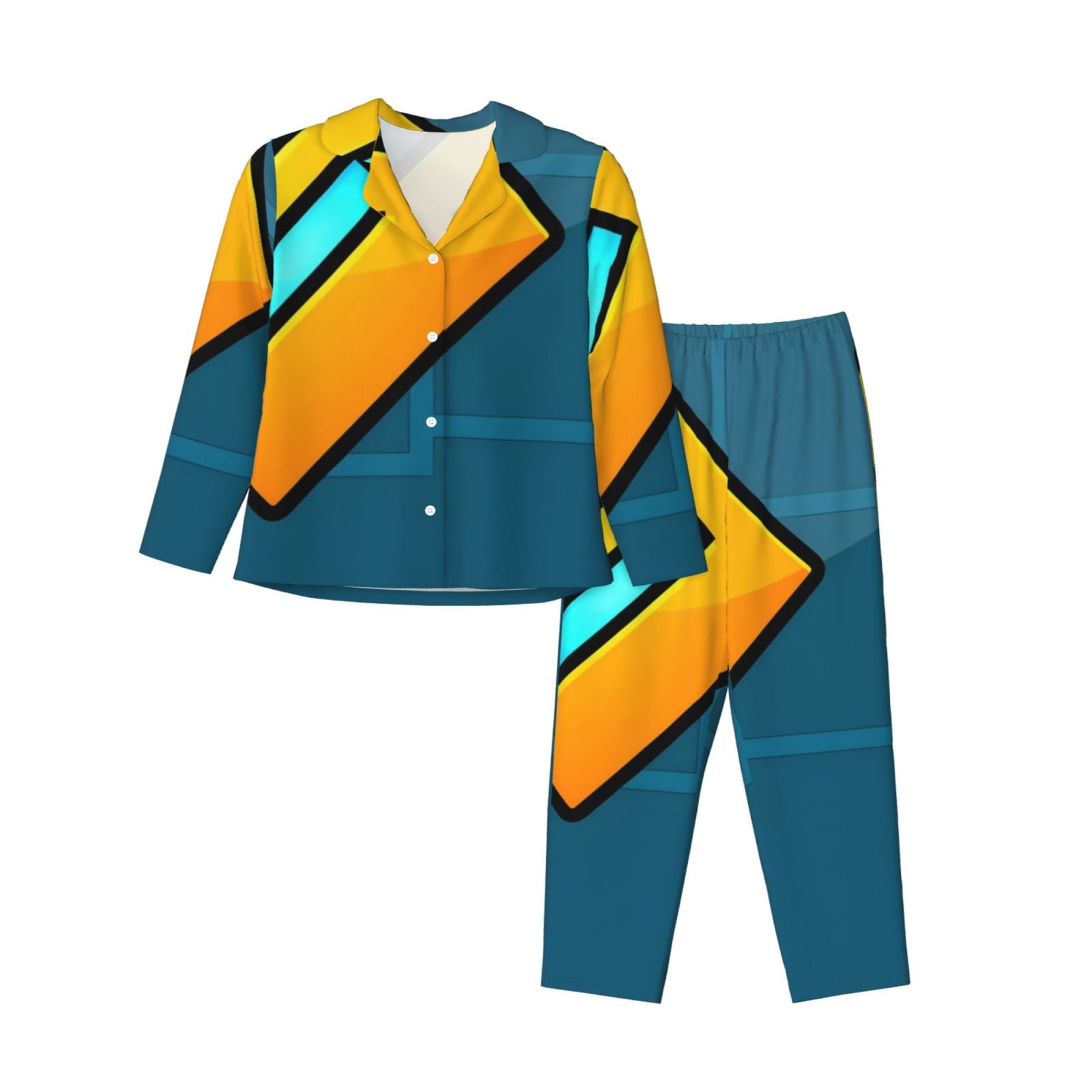 Defioc Geometry Dash Pattern Womens Pajama Sets,Long Sleeve Button Down ...