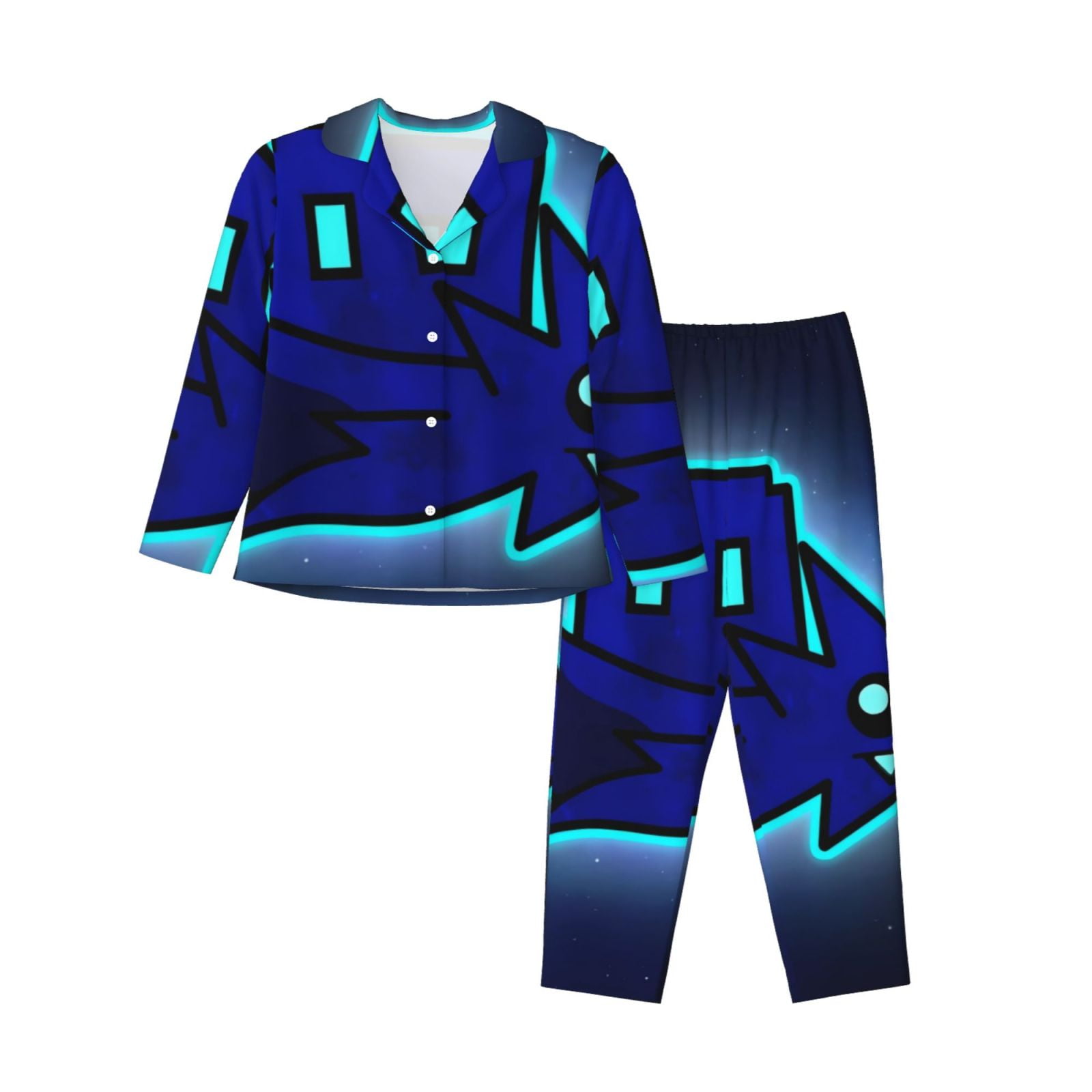 Defioc Geometry Dash Pattern Womens Pajama Sets,Long Sleeve Button Down ...