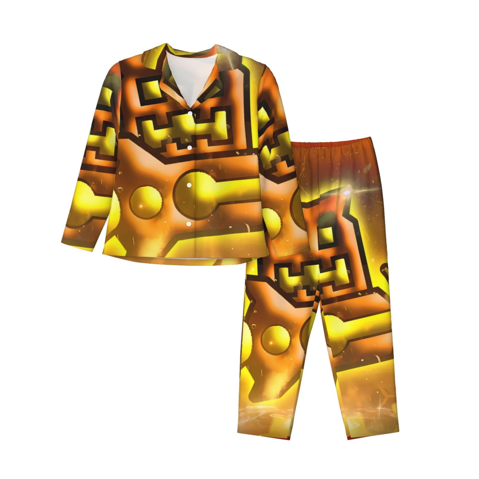 Defioc Geometry Dash Pattern Womens Pajama Sets,Long Sleeve Button Down ...