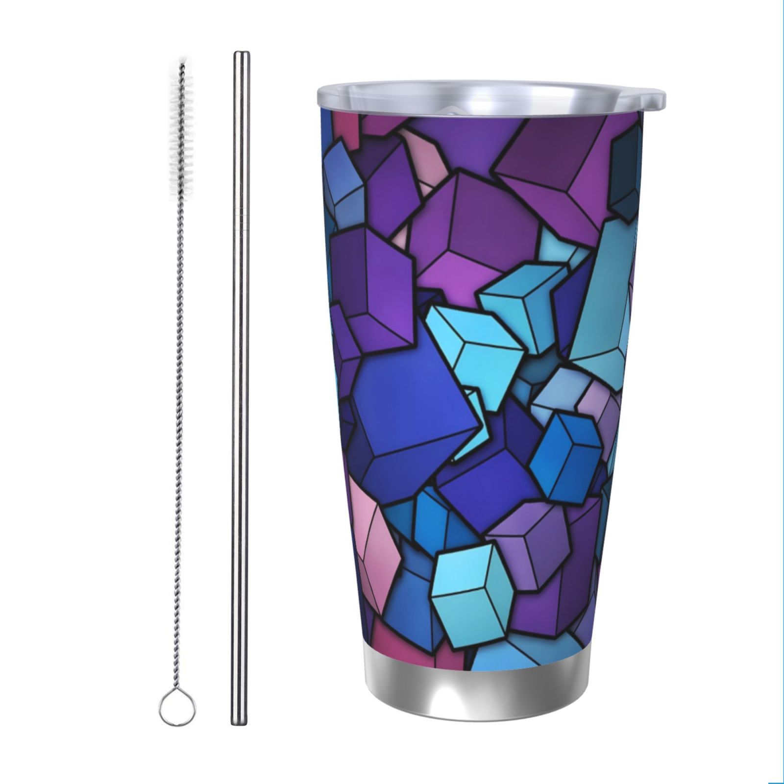 Defioc Geometry Dash Print 20oz Insulated Tumbler with Lid,Coffee Mug ...