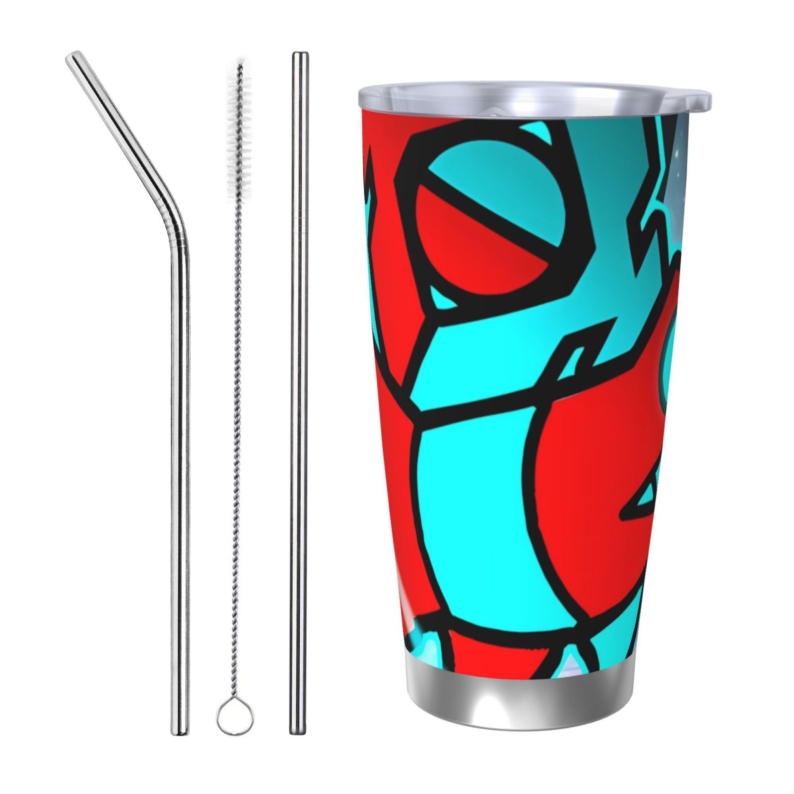 Defioc Geometry Dash Print 20oz Insulated Tumbler with Lid,Coffee Mug ...