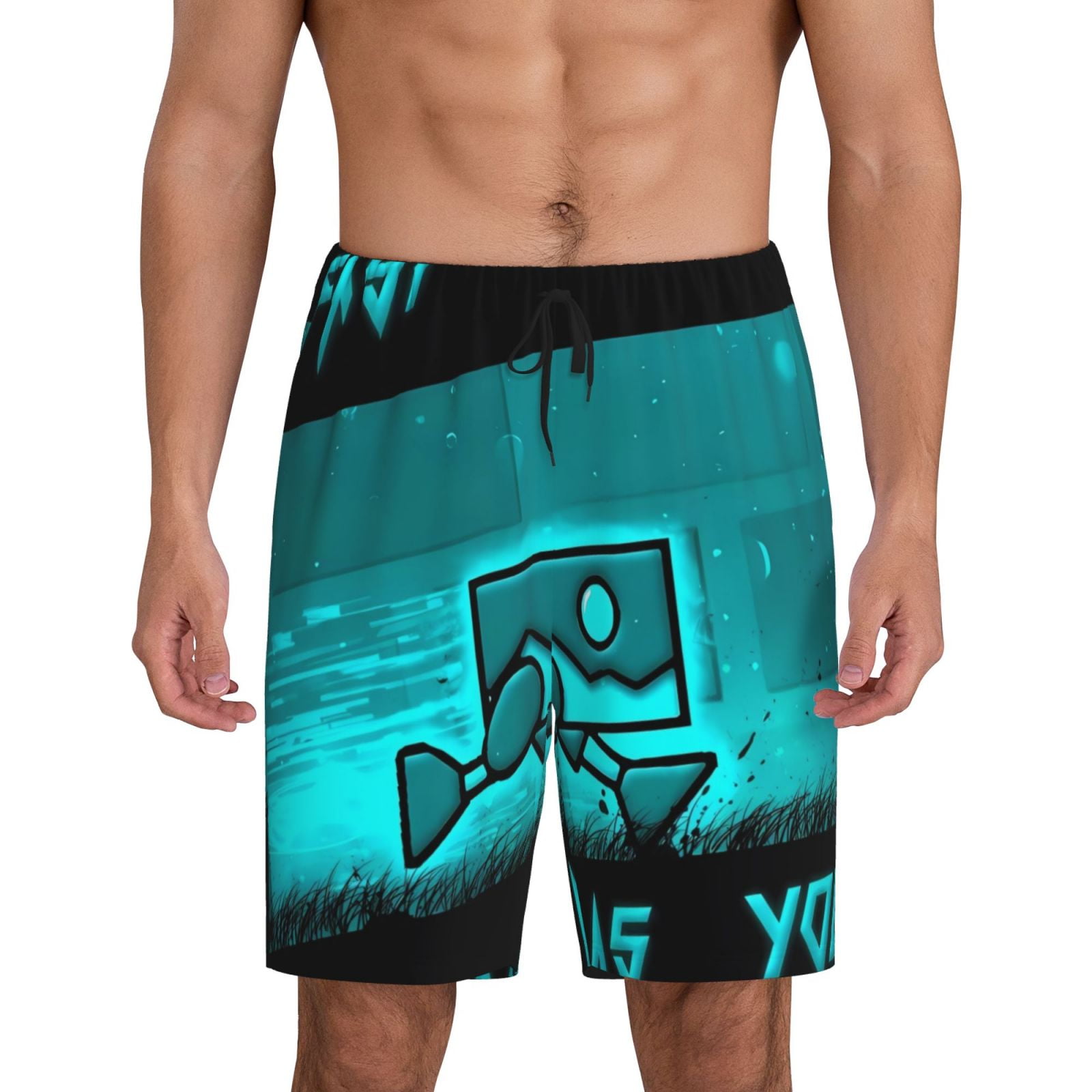 Defioc Geometry Dash Print Men's Sleep Pajama Shorts,Pj Shorts Pajama ...