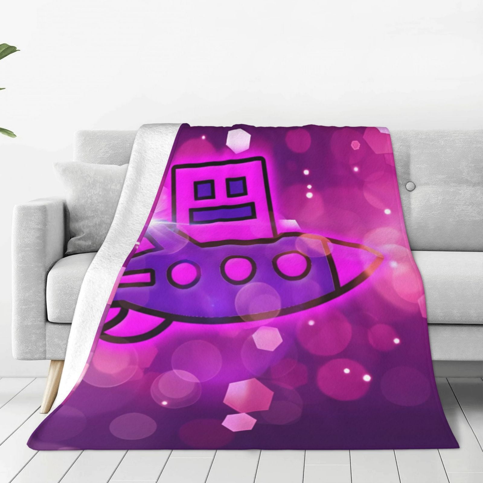 Defioc Geometry Dash Print Throw Blanket for Couch,Fleece Throw Blanket ...
