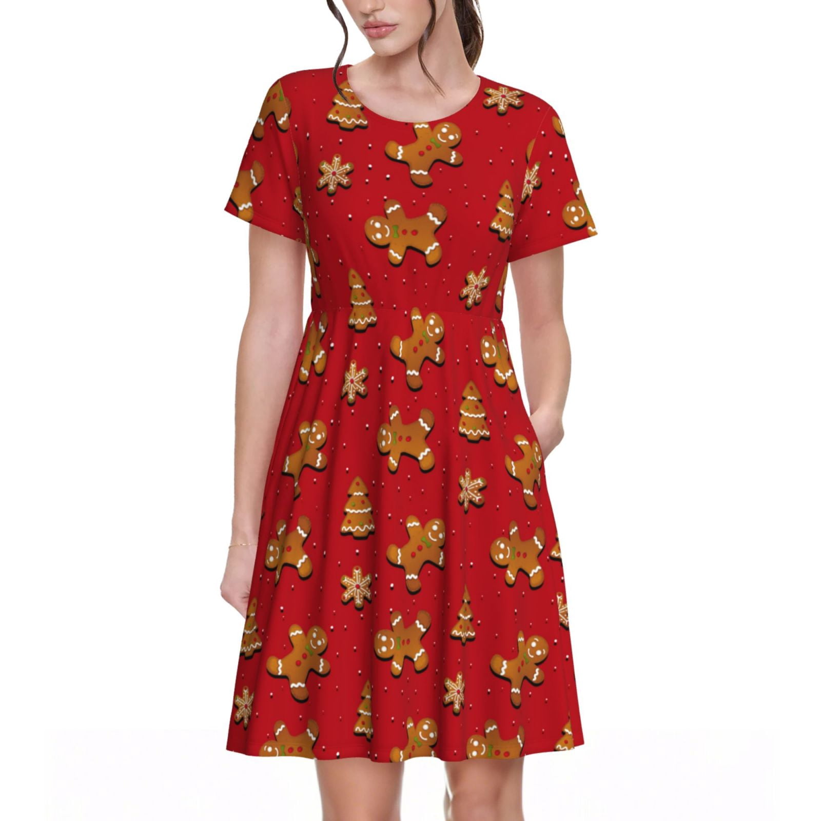 Defioc Gingerbread Man Pattern Womens Summer Dresses Short Sleeve ...