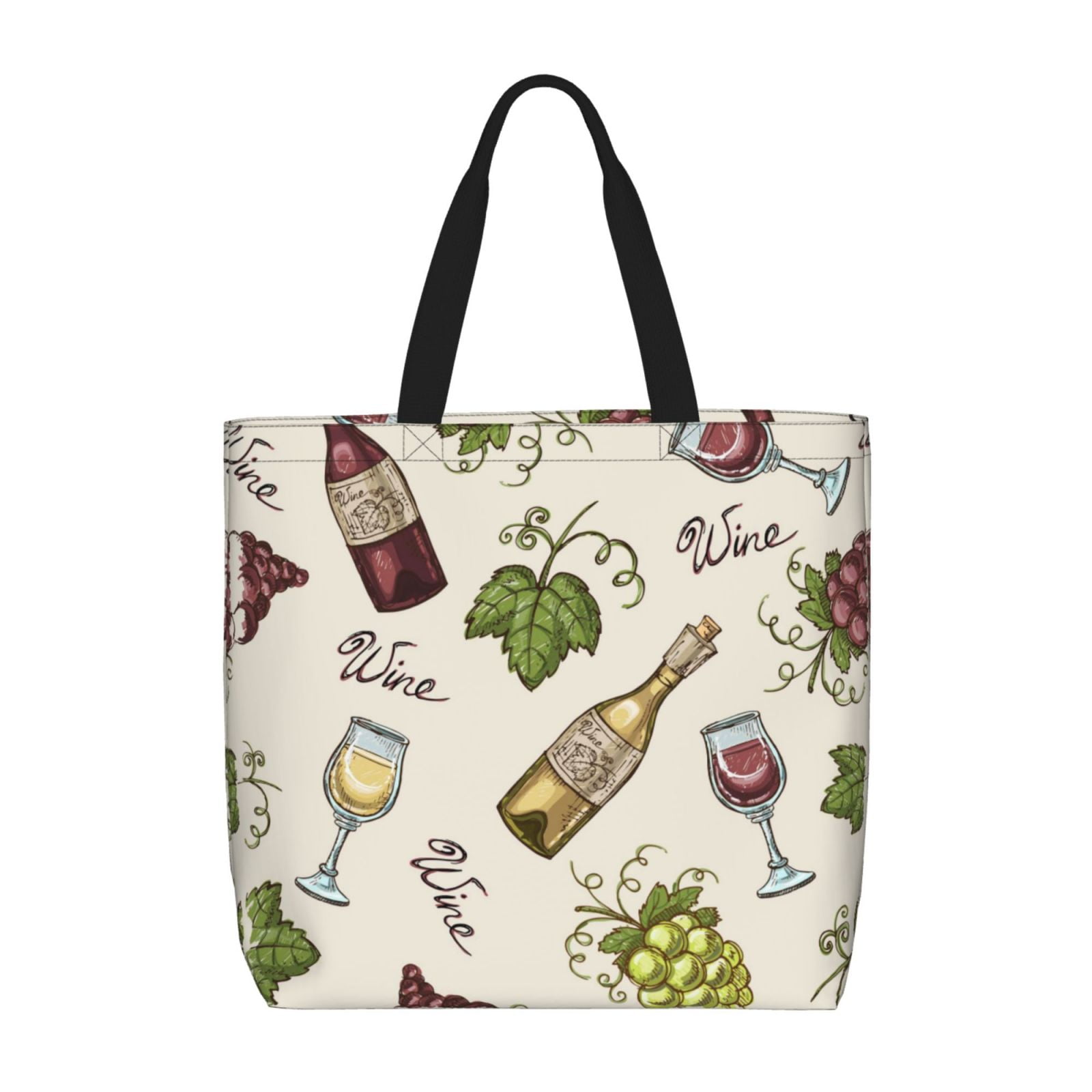Defioc Grapes Bbottles Wine Pattern Tote Bag for Women,Large Capacity ...