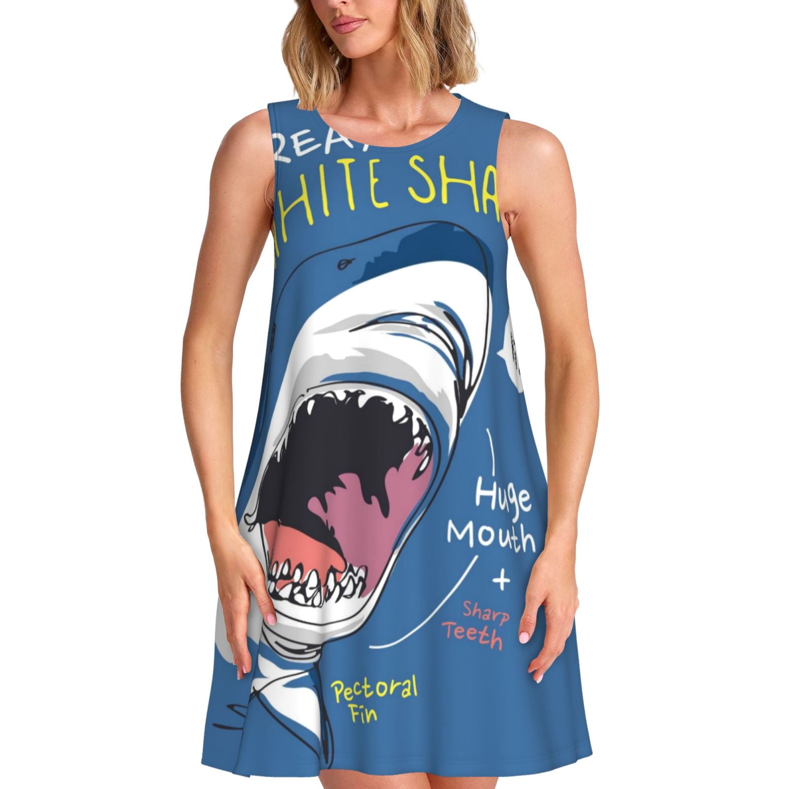 Defioc Great White Shark Pattern Women's Summer Dresses 2025 Beach ...