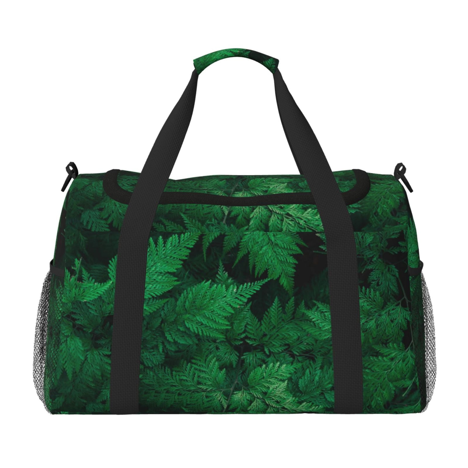 Defioc Green Leave Fern Print Hand Travel Bag - Foldable Travel Duffel ...