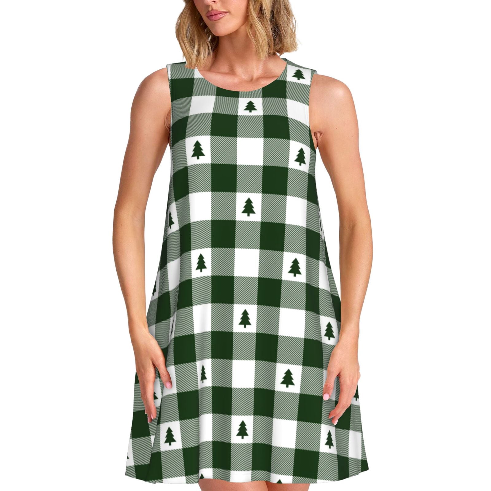 Defioc Green White Christmas Tree Lumberjack Plaid Pattern Women's ...