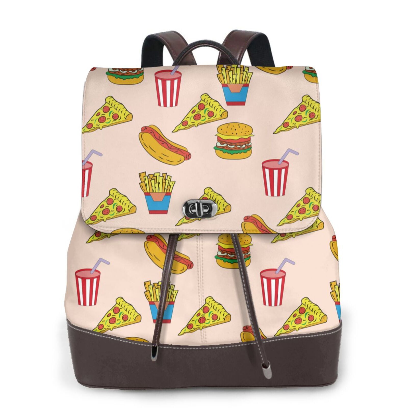 Defioc Hamburger Pizza Coke Print PU Leather Backpack,Backpack Purse ...