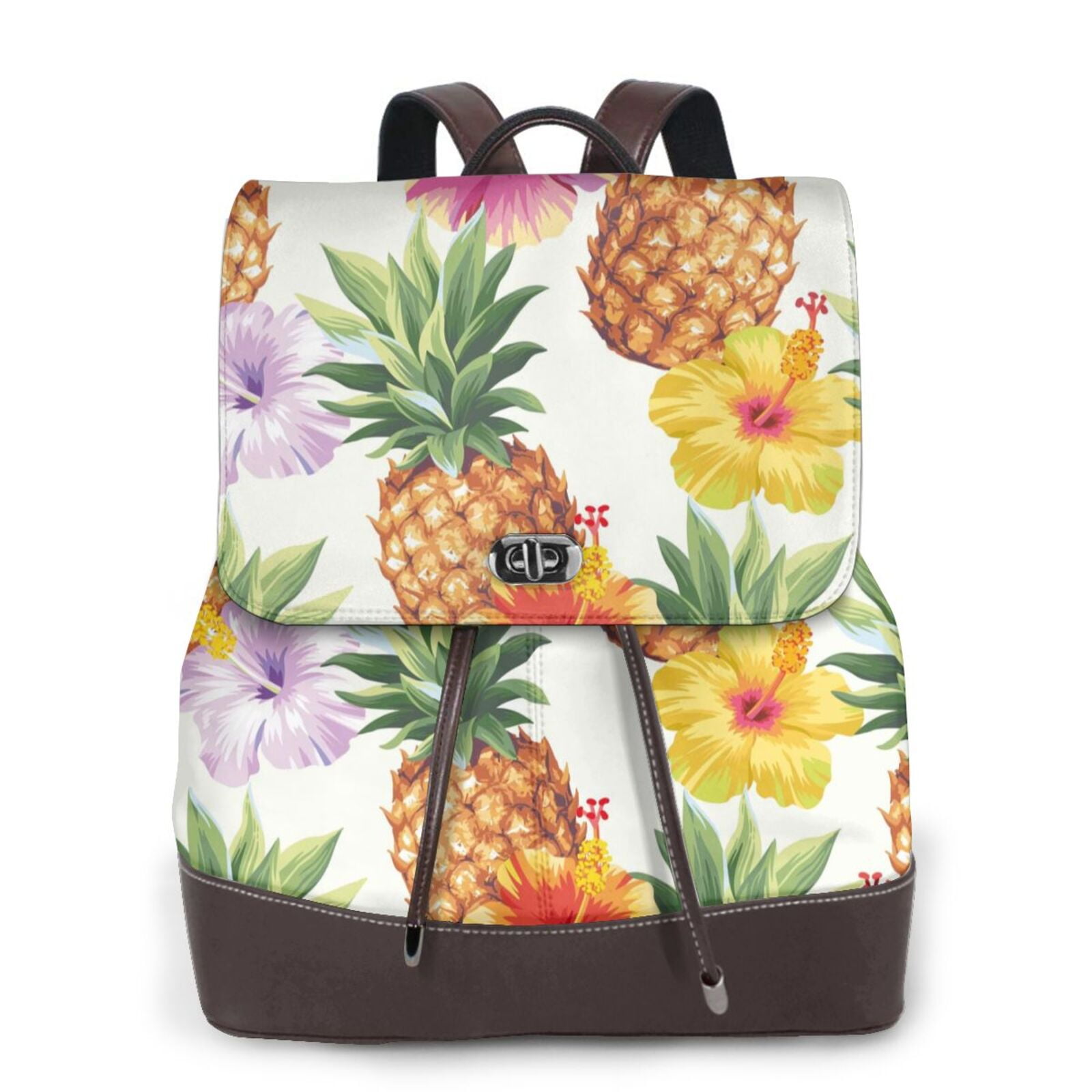 Defioc Hawaiian Pineappl Print PU Leather Backpack,Backpack Purse for ...