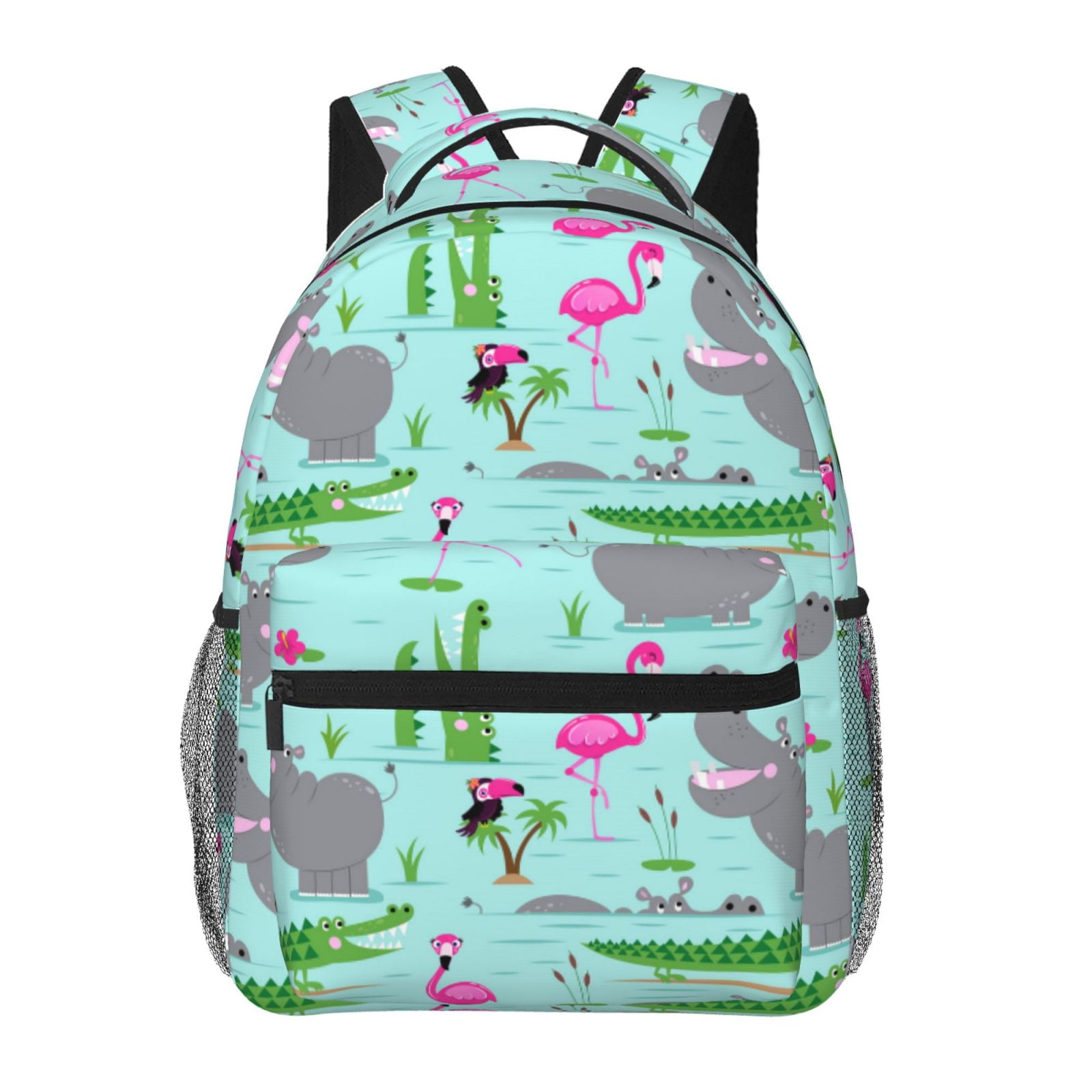 Defioc Hippo With Flamingos And Crocodiles Pattern Laptop Backpack ...