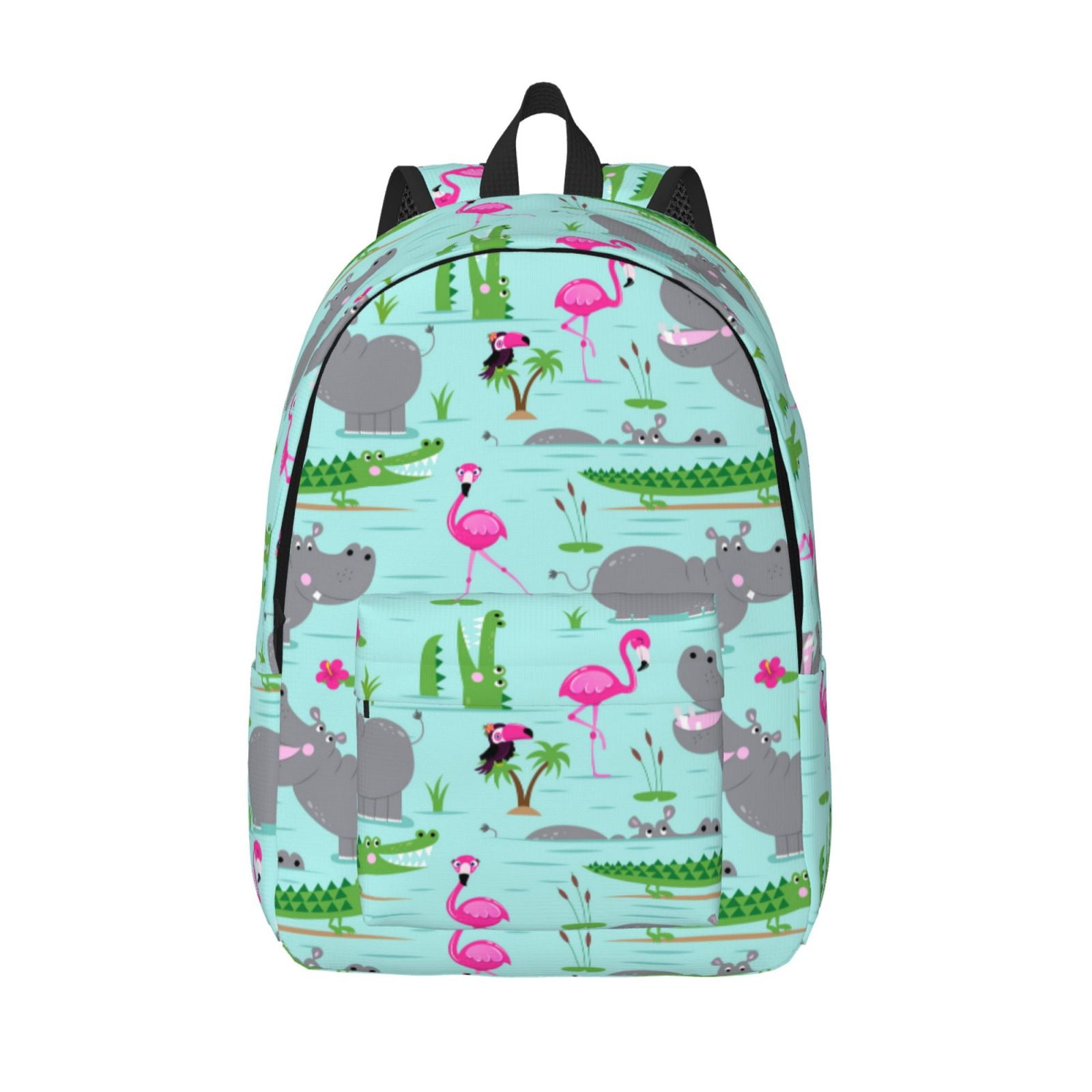 Defioc Hippo With Flamingos And Crocodiles for Canvas Backpack,Travel ...