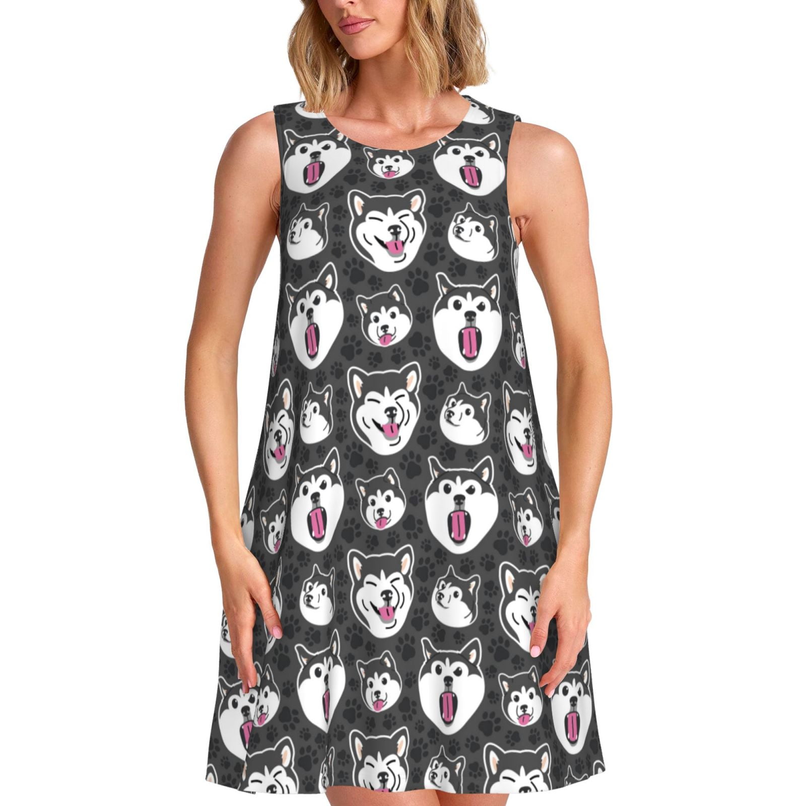 Defioc Husky Pattern Women's Summer Dresses 2025 Beach Casual ...