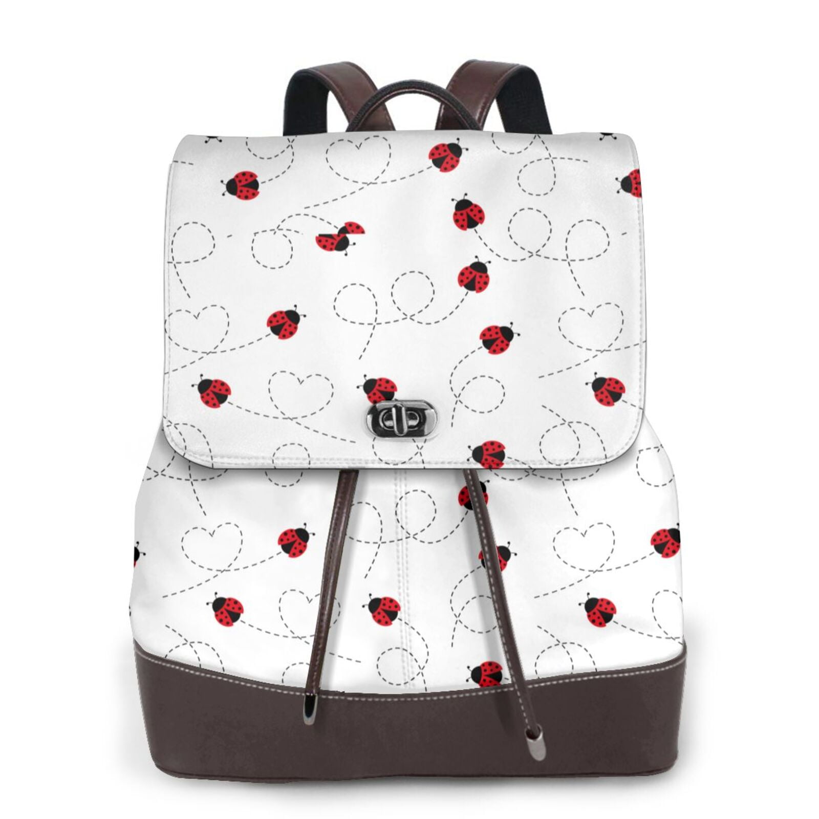 Defioc Ladybugs Flying On Dotted Route Print PU Leather Backpack ...