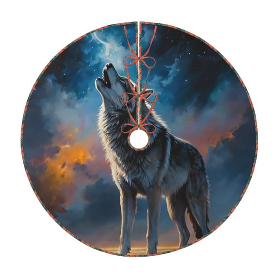 Defioc Lonely Night Sky Wolf for Christmas Tree Skirt Snowman Xmas Tree ...