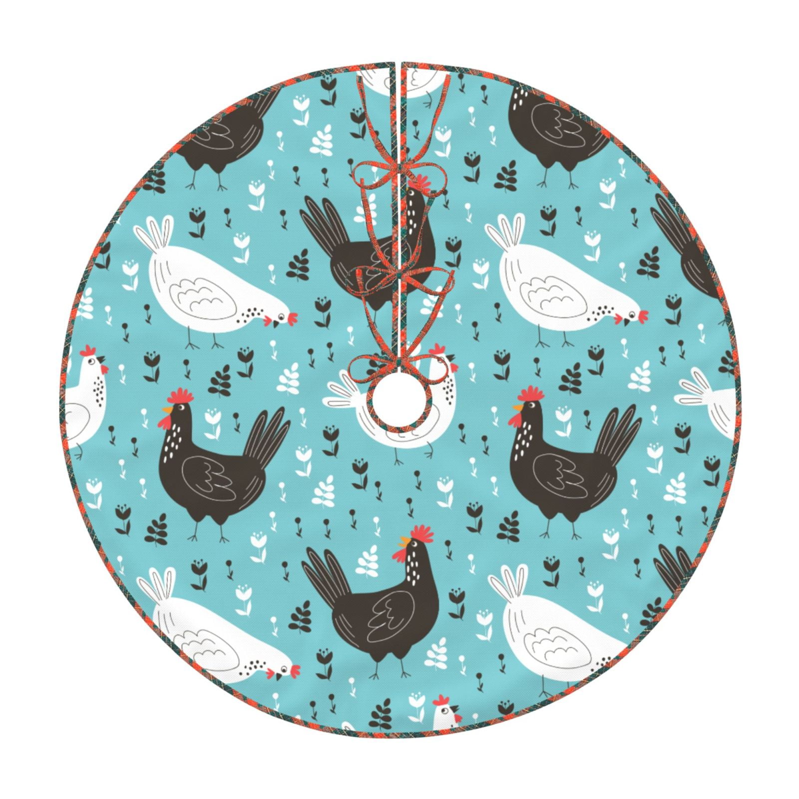 Defioc Lovely Roosters for Christmas Tree Skirt Snowman Xmas Tree Skirt ...