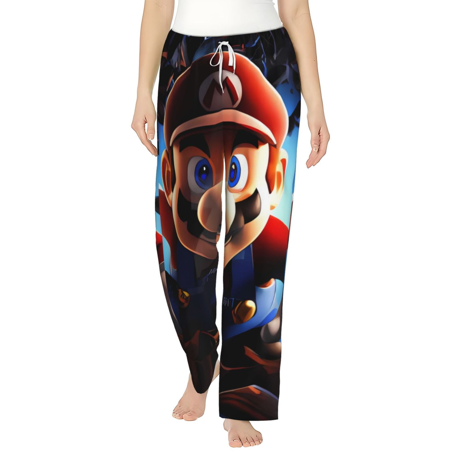 Defioc Mario Print Women's Pajama Pants Drawstring Comfy Sleep Bottoms ...