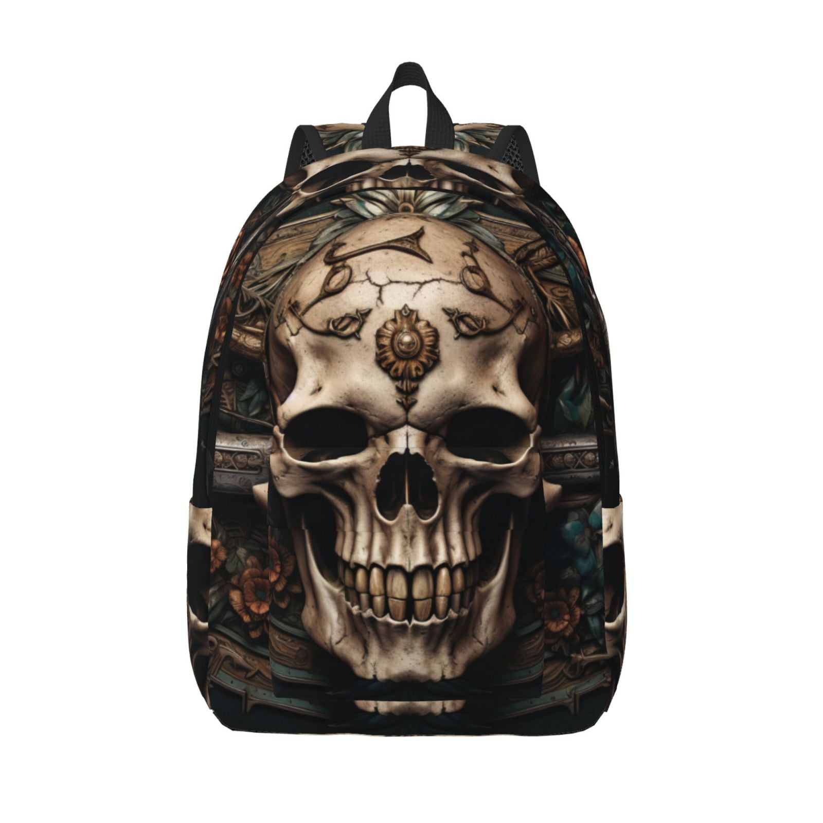 Defioc Metal Style Horned Skull for Canvas Backpack,Travel Rucksack ...