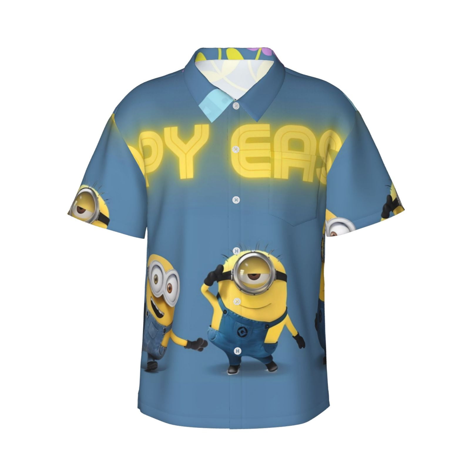 Defioc MinionsPrint Men’s Hawaiian Shirt Short-Sleeve Button Down Beach ...