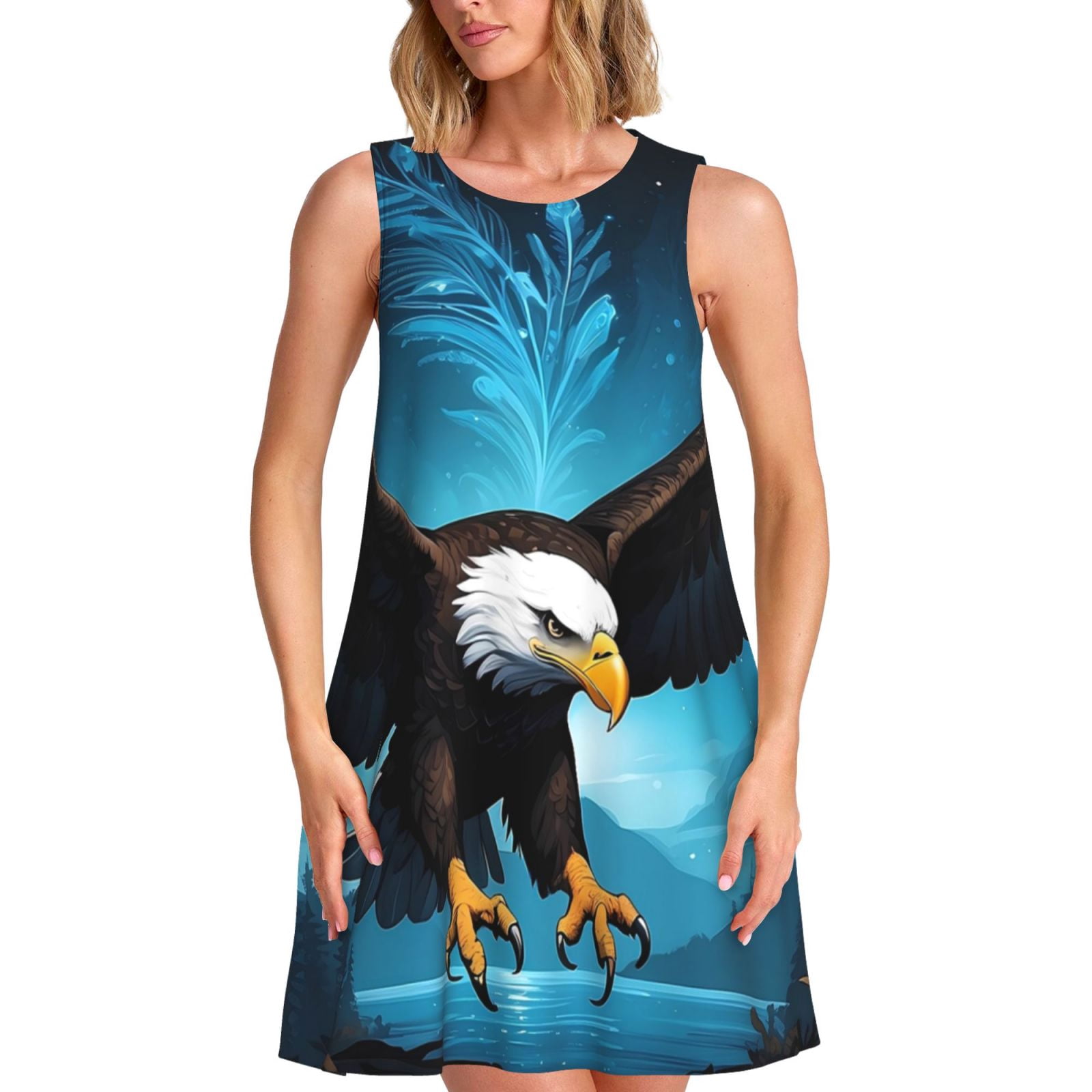 Defioc Night Sky Forest Bald Eagle Pattern Women's Summer Dresses 2025 ...