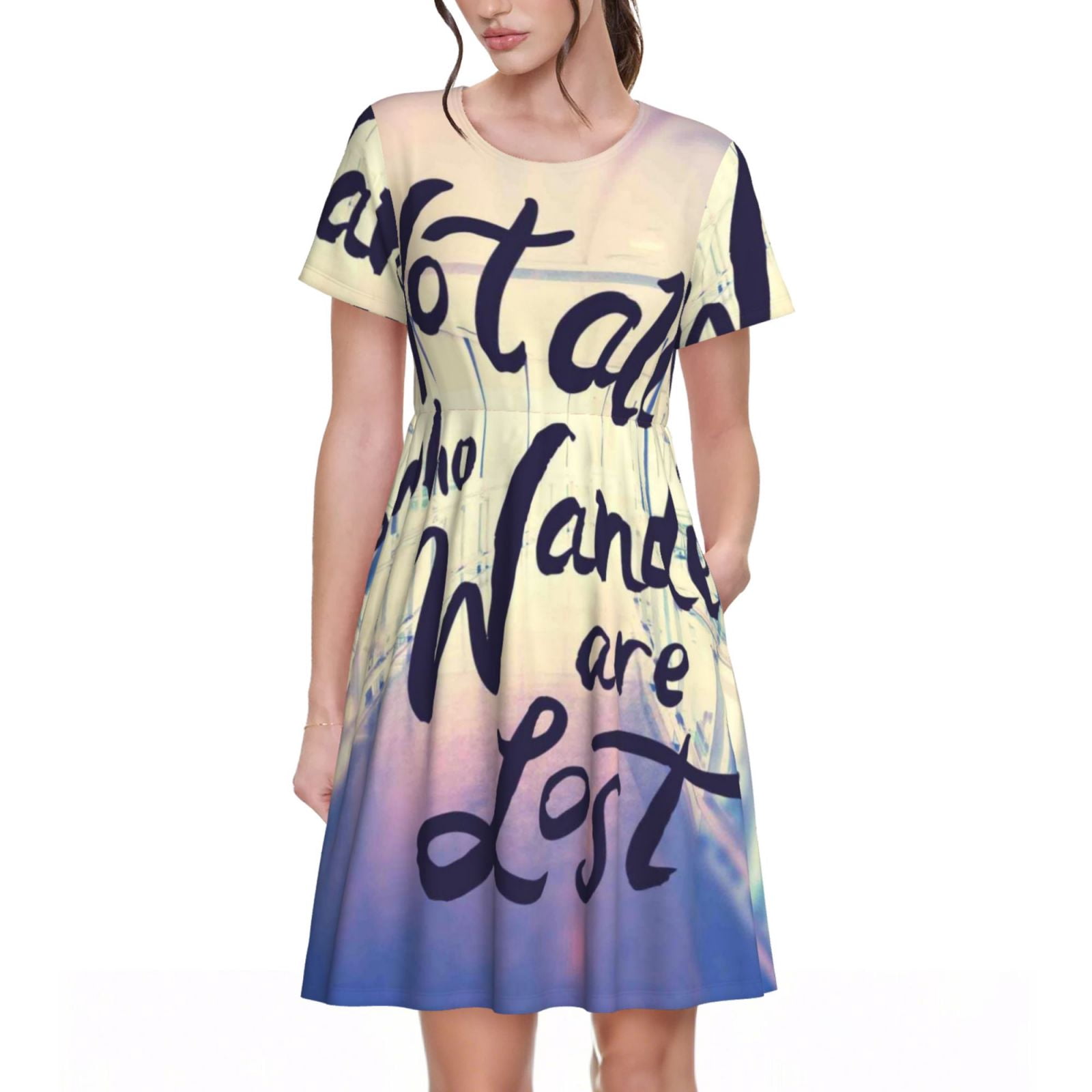 Defioc Not All Those Who Wander Are Lost Pattern Womens Summer Dresses ...