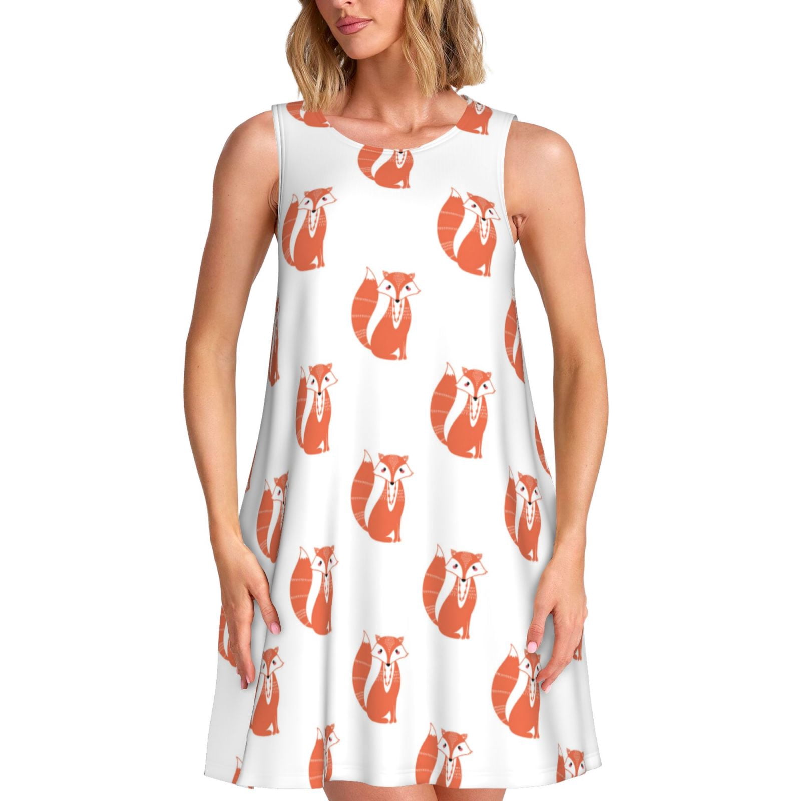 Defioc Orange Fox Pattern Women's Summer Dresses 2025 Beach Casual ...