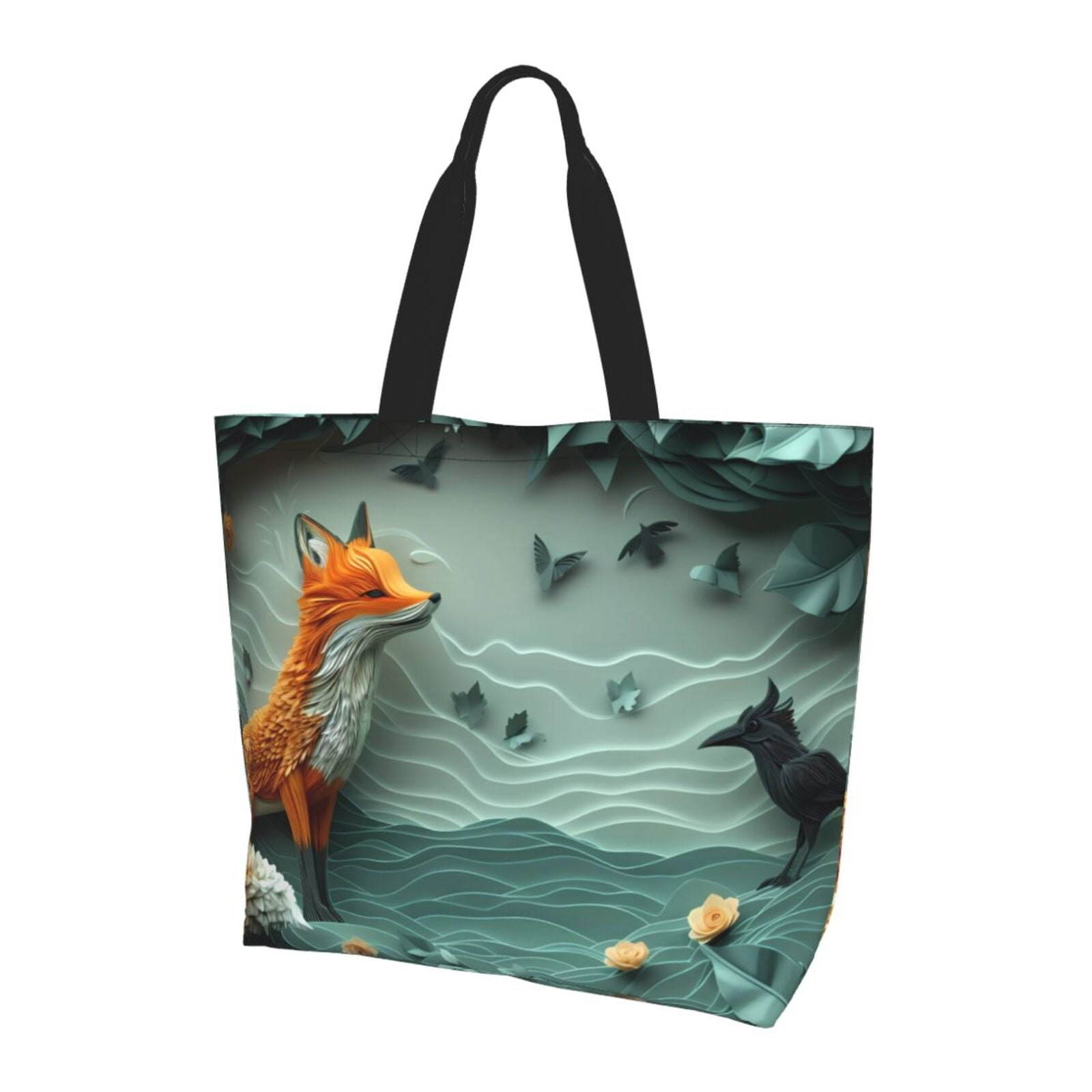 Defioc Paper Fox Crow Fantasyfor Women's Tote Bag - Shopping Bag Casual ...