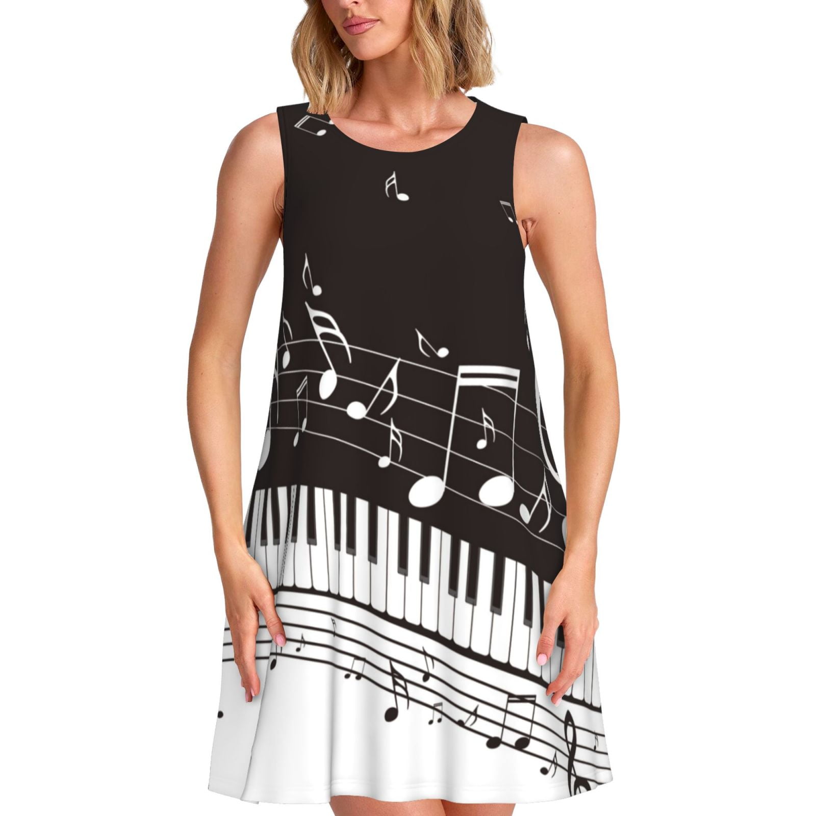 Defioc Piano Keys With Musical Notes Pattern Women's Summer Dresses ...