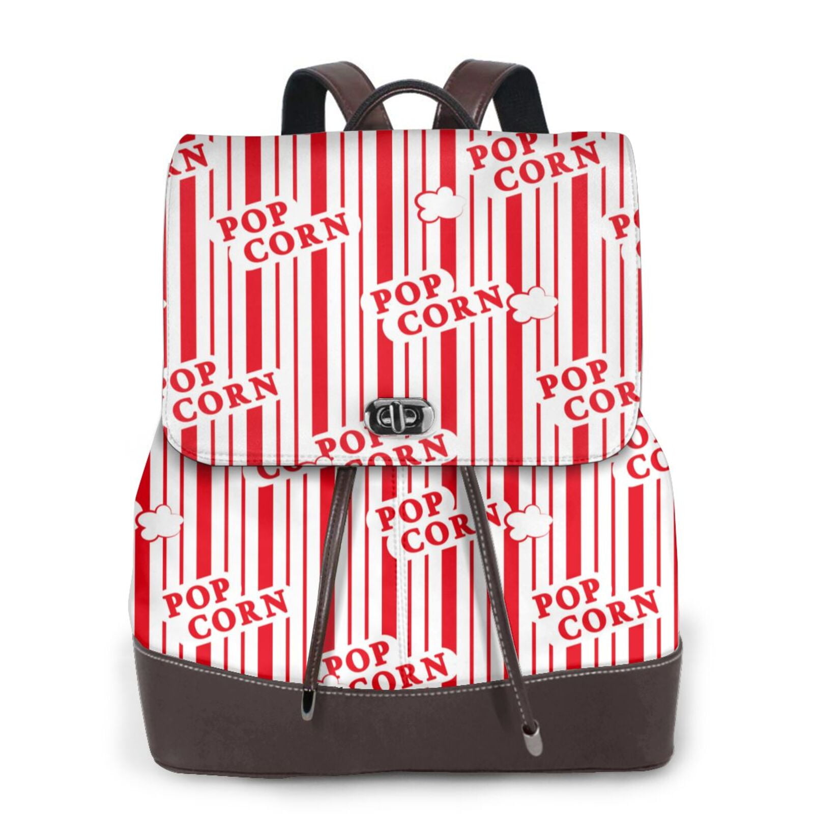 Defioc Popcorn 1 Print PU Leather Backpack,Backpack Purse for Women ...