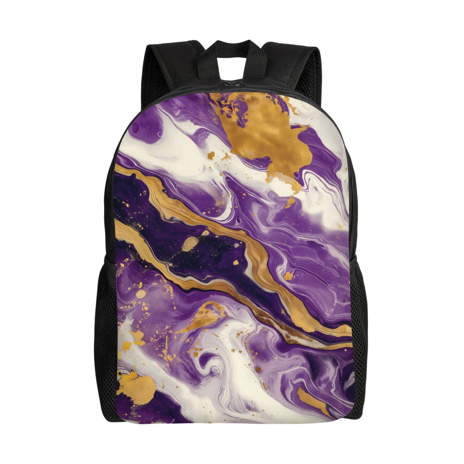 Defioc Purple Gold Marble Swirls Print Backpack -Travel,or Work Bookbag ...