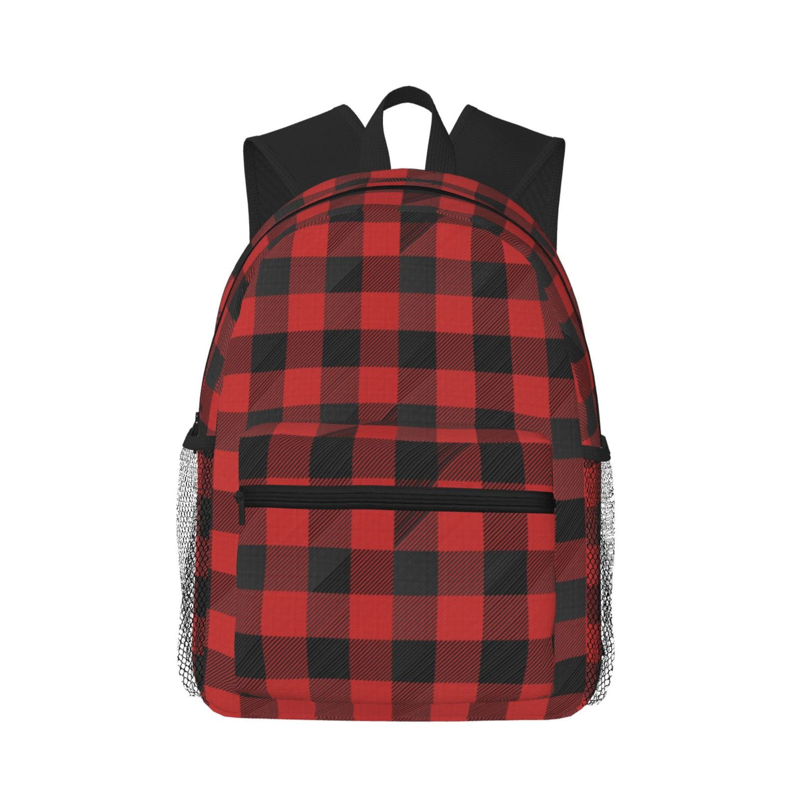 Defioc Red Black Plaid Pattern Laptop Backpack for Men and Women,Casual ...