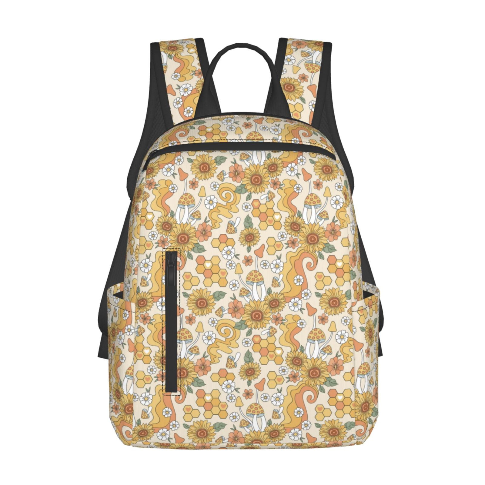 Defioc Retro 70s 60s Flower Pattern Travel Laptop Backpack,Lightweight ...