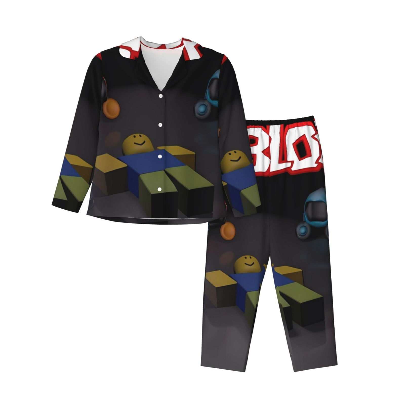Defioc Roblox Pattern Womens Pajama Sets,Long Sleeve Button Down Pjs 2 ...
