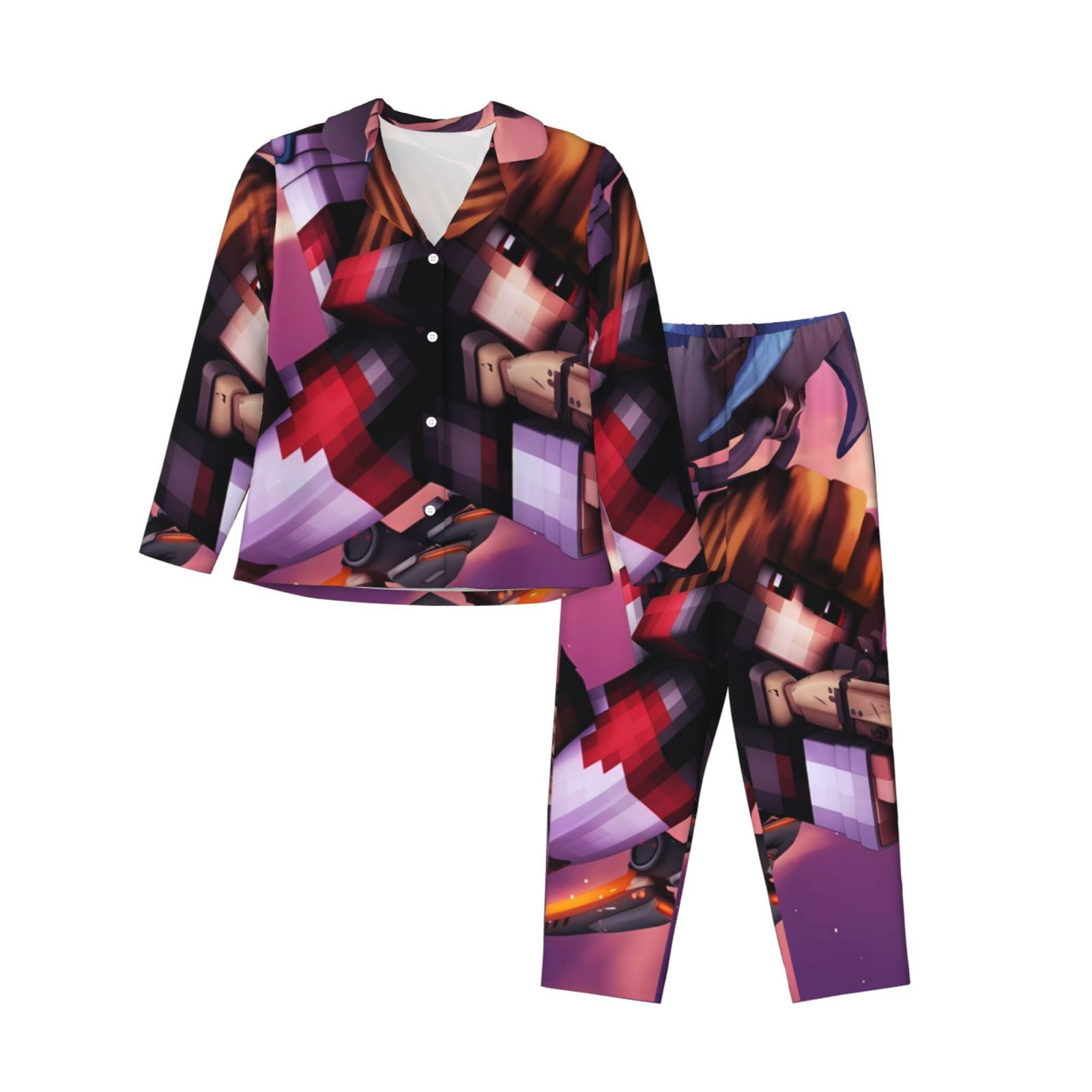 Defioc Roblox Pattern Womens Pajama Sets,Long Sleeve Button Down Pjs 2 ...