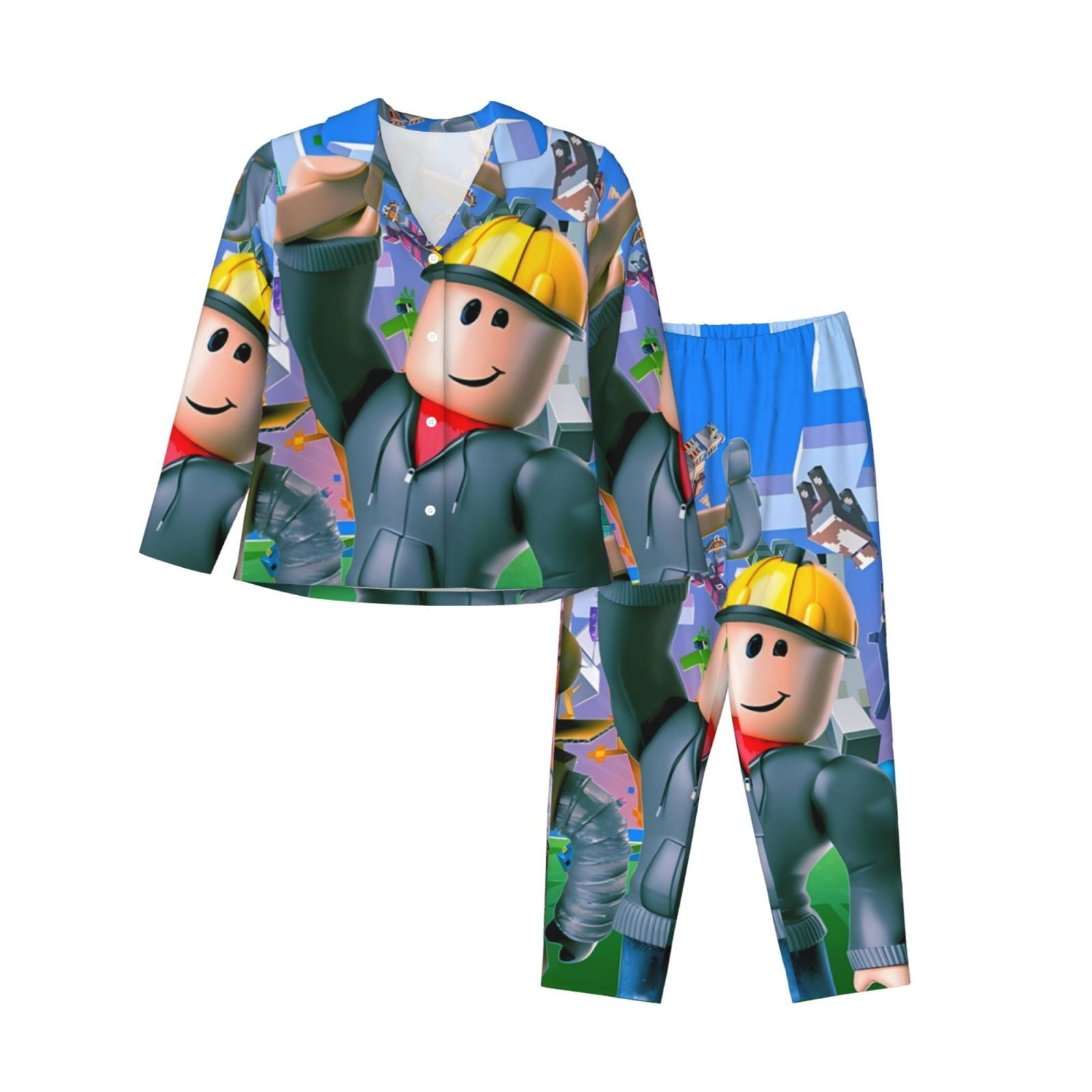 Defioc Roblox Pattern Womens Pajama Sets,Long Sleeve Button Down Pjs 2 ...