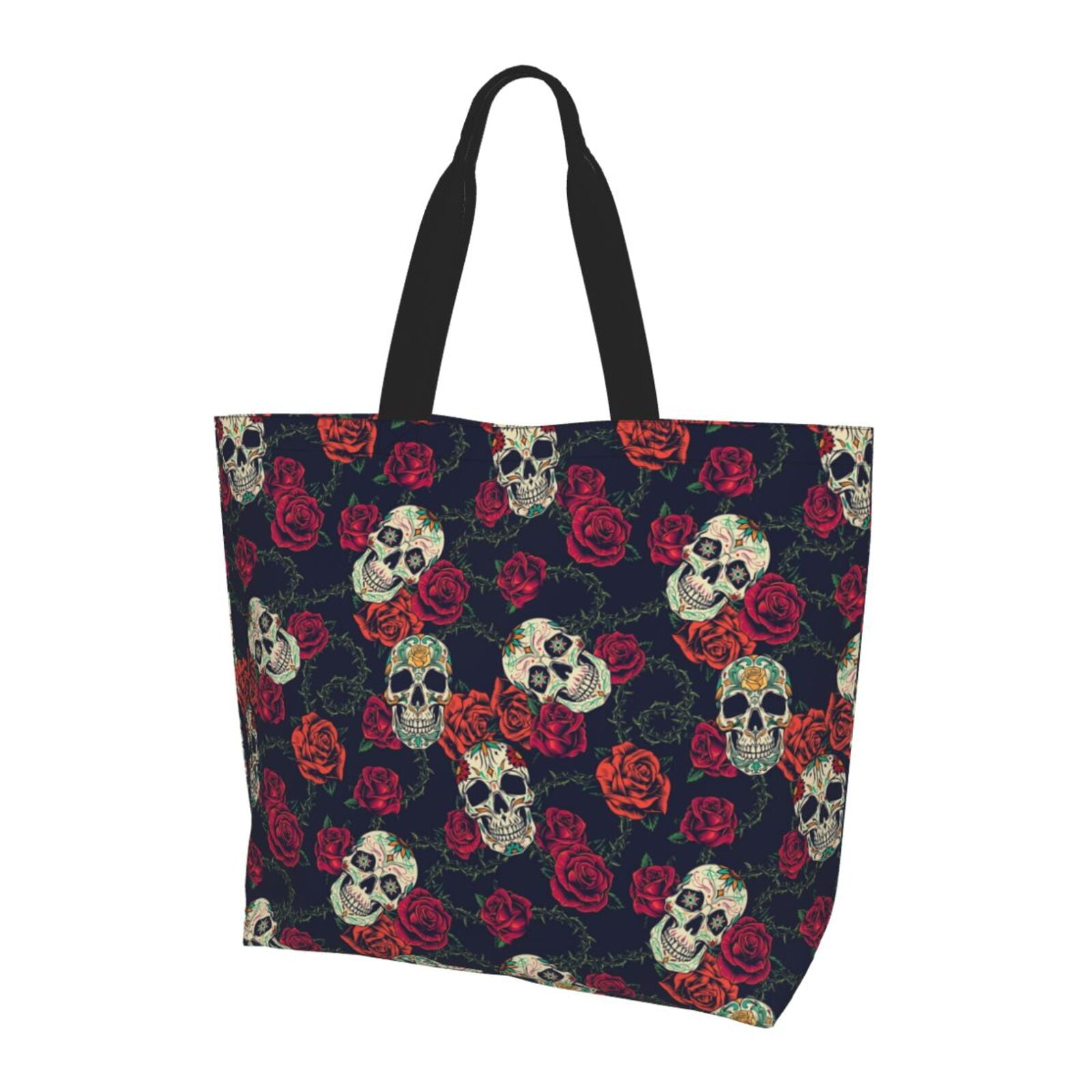 Defioc Roses Skullsfor Women's Tote Bag - Shopping Bag Casual Shoulder ...
