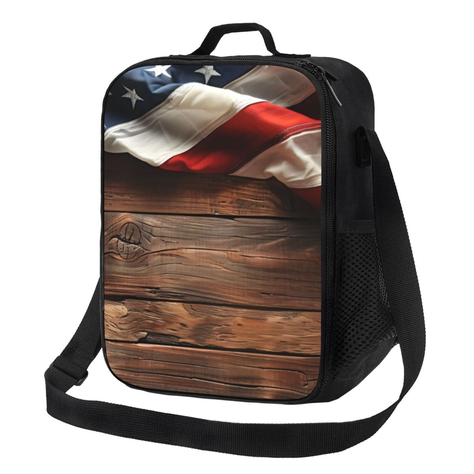 Defioc Rustic American Flag Wood Print Lunch Box for Men & Women ...