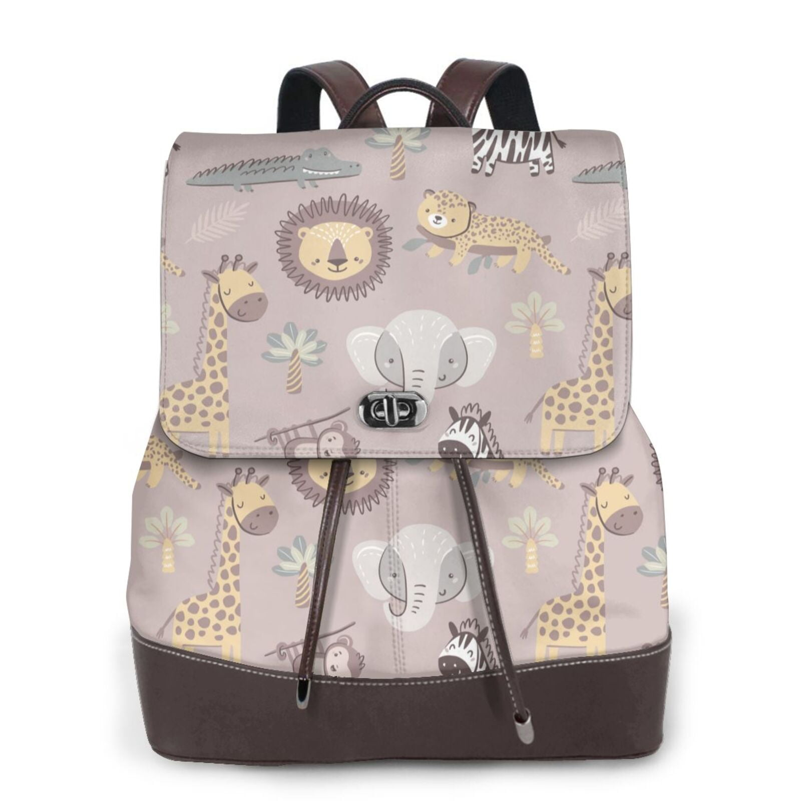 Defioc Safari Animals Print PU Leather Backpack,Backpack Purse for ...