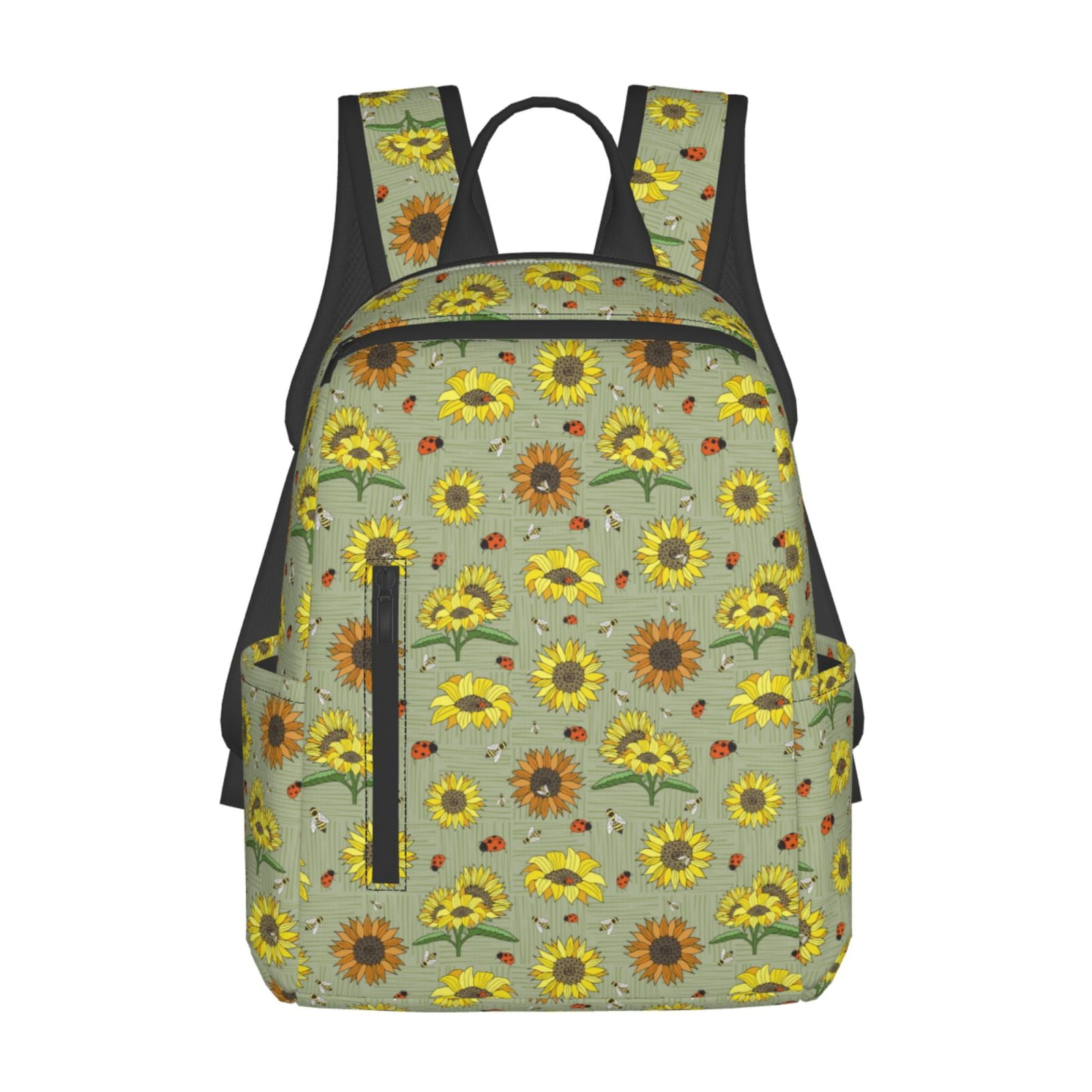 Defioc Sage Green With Sunflowers Pattern Travel Laptop Backpack ...