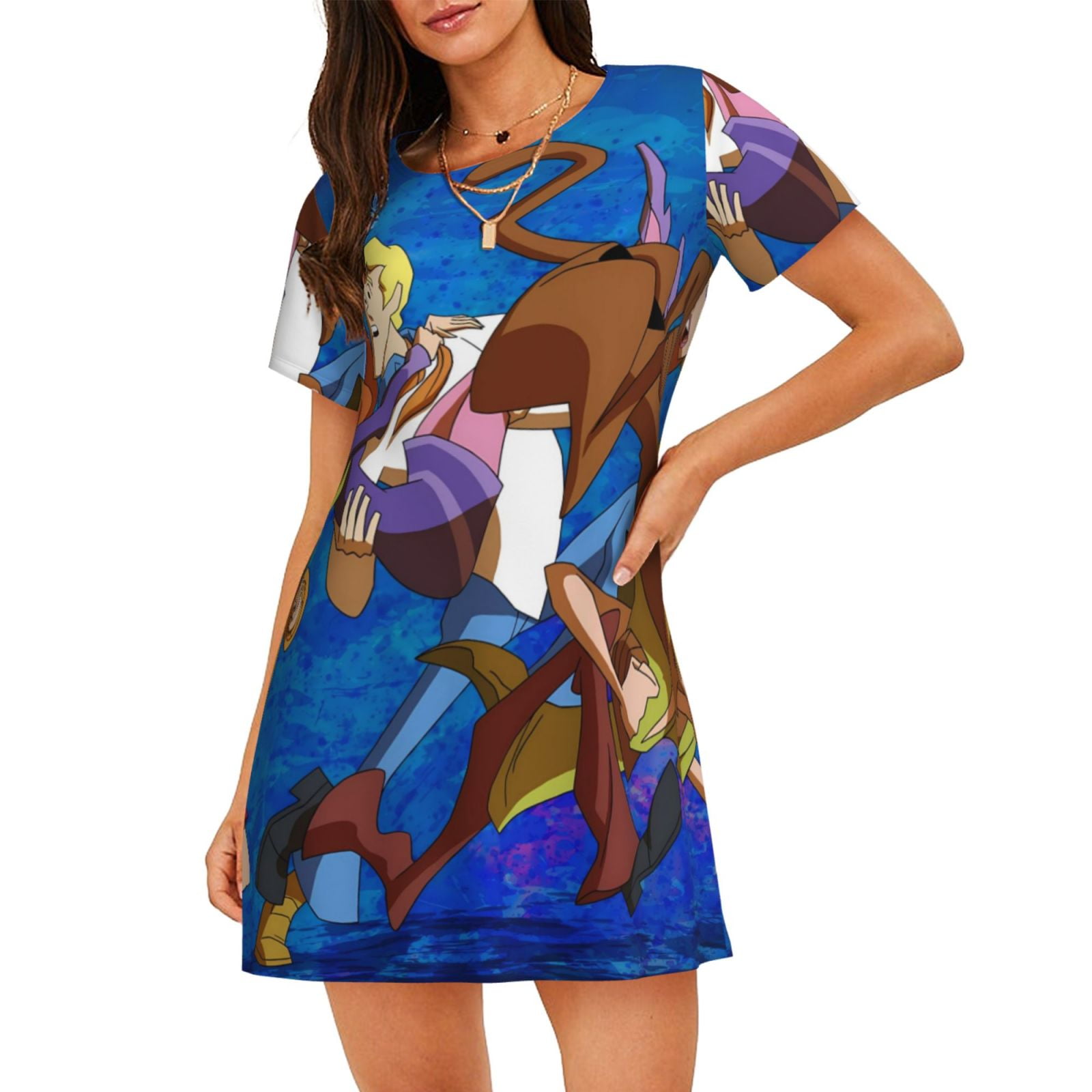 Defioc Scooby-Doo Pattern Women's Nightgown,Short Sleeve Sleepwear ...