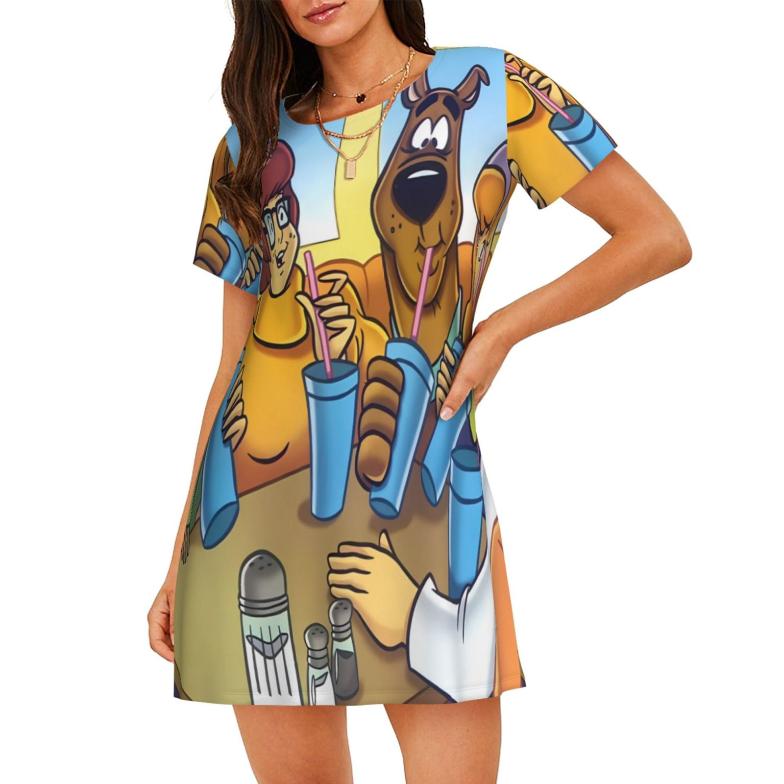 Defioc Scooby-Doo Pattern Women's Nightgown,Short Sleeve Sleepwear ...