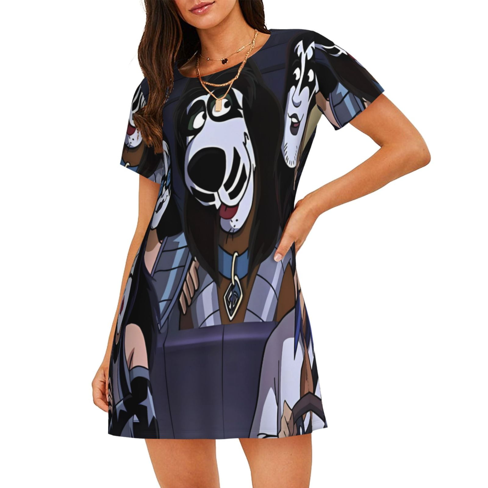Defioc Scooby-Doo Pattern Women's Nightgown,Short Sleeve Sleepwear ...