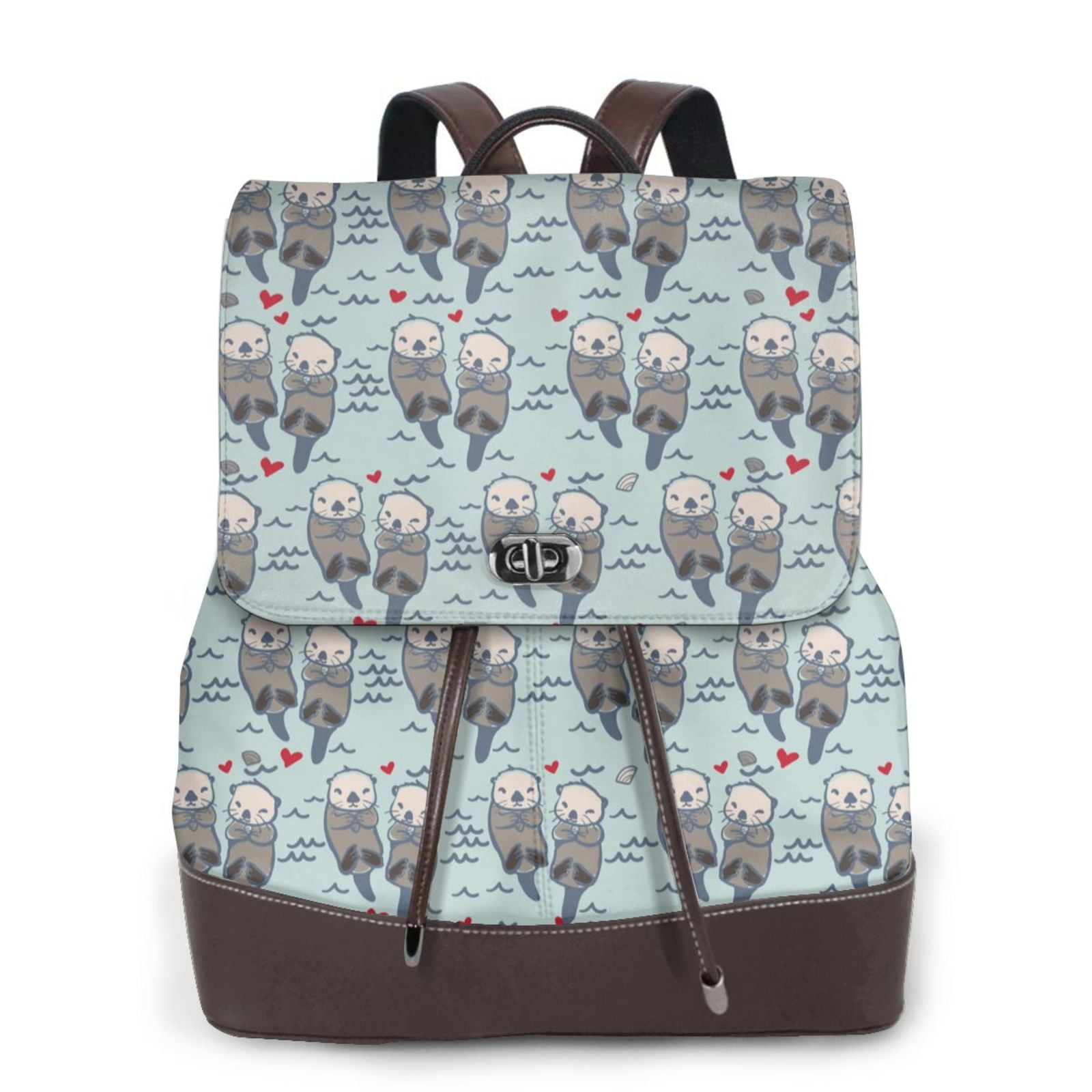 Defioc Sea Otter Print PU Leather Backpack,Backpack Purse for Women ...